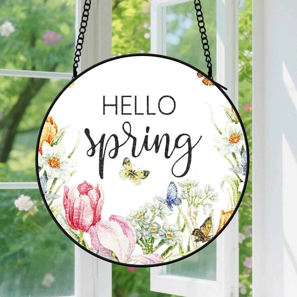 Décoration fenêtre « HELLO Spring » - Attrape-soleil acrylique suspendu ...