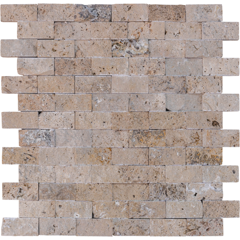 Mosaïque en travertin parement marron sur filet - 2,3 x 4,8 x 2,2 cm - Vendu par filet de 30,5 x ...