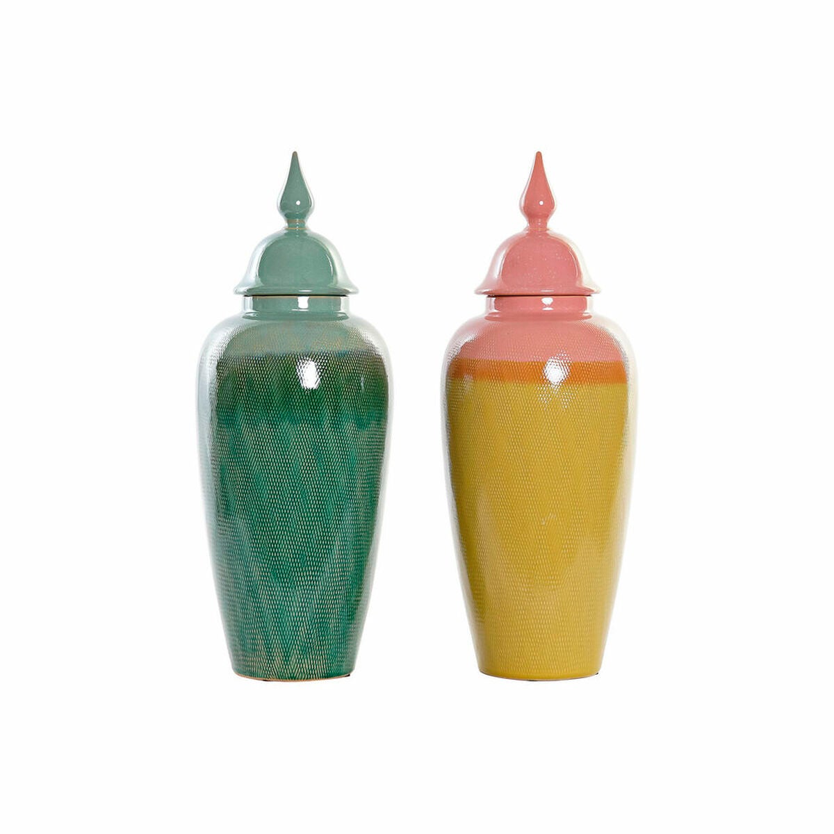 Vase DKD Home Decor Vert Ocre Grès Moderne (2 Unités) (19 x 19 x 51 cm ...