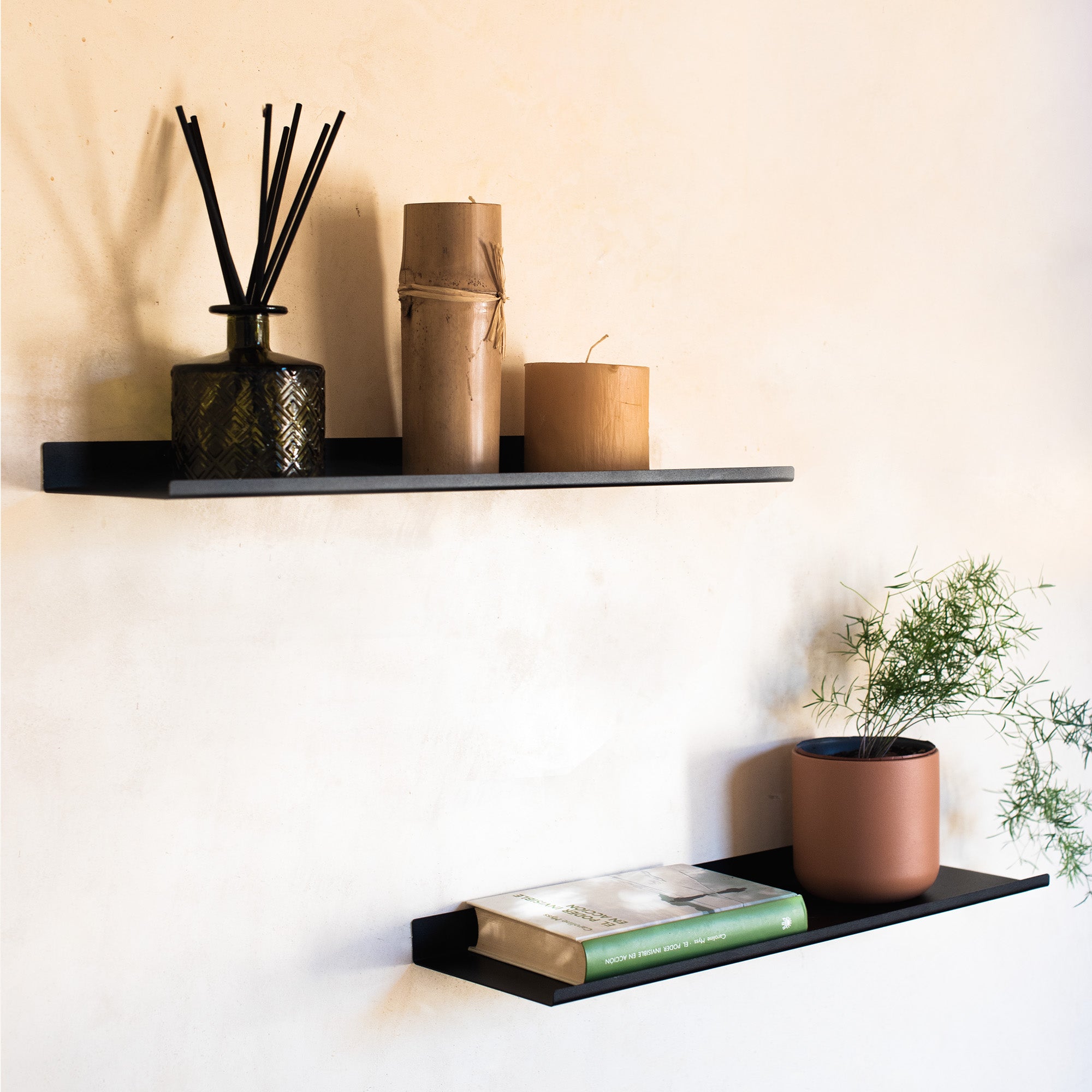 Lot de 2 étagères murale en métal noir L.50 x P.15 cm, Ep. 3 cm ...