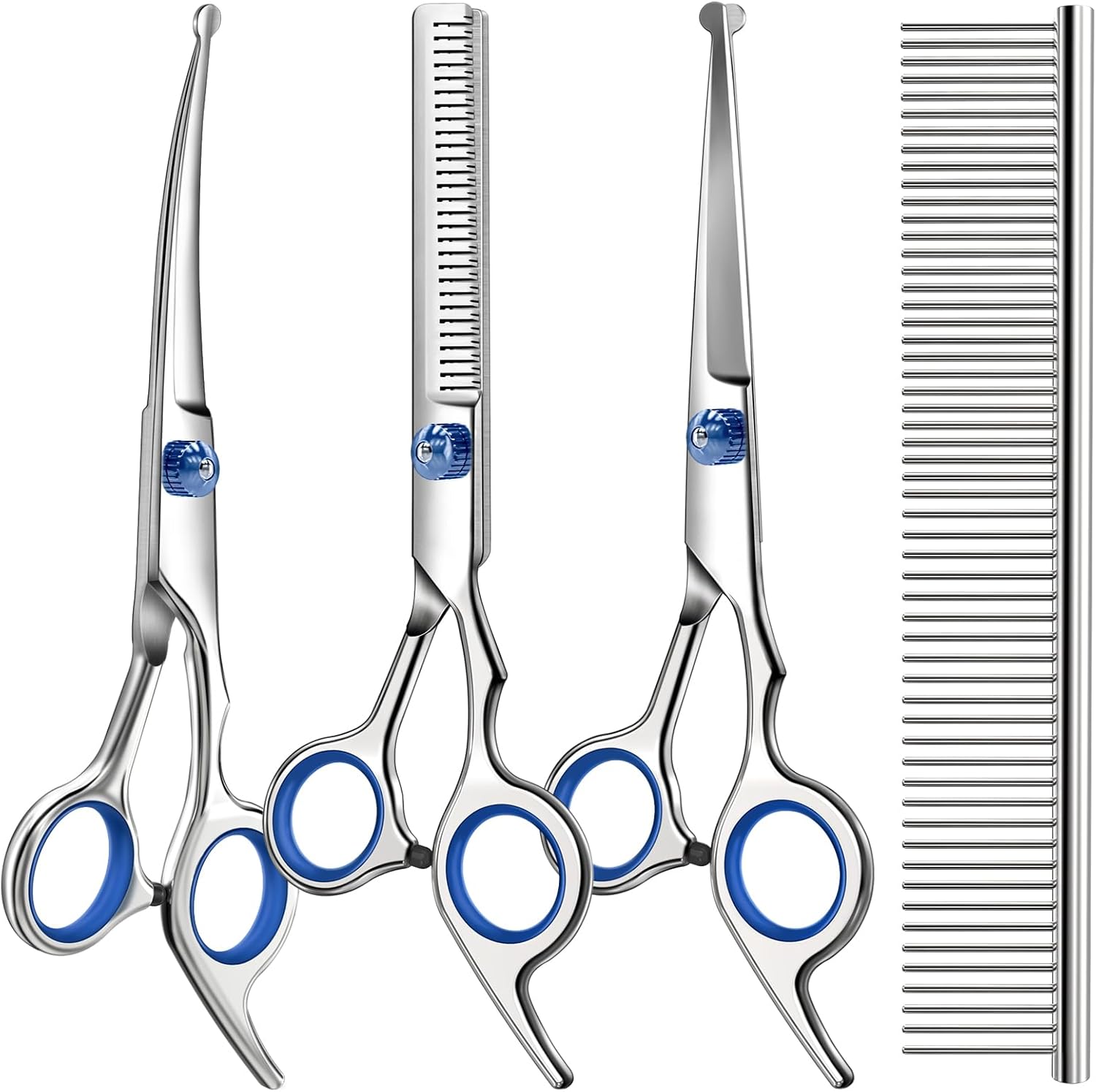 Pet grooming scissors set – includes straight scissors, curved scissors ...