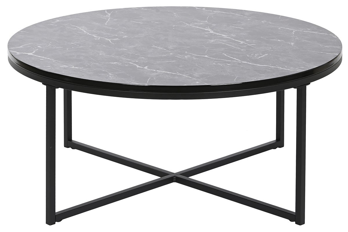 Table basse, table de salon ronde en métal et marbre coloris noir ...