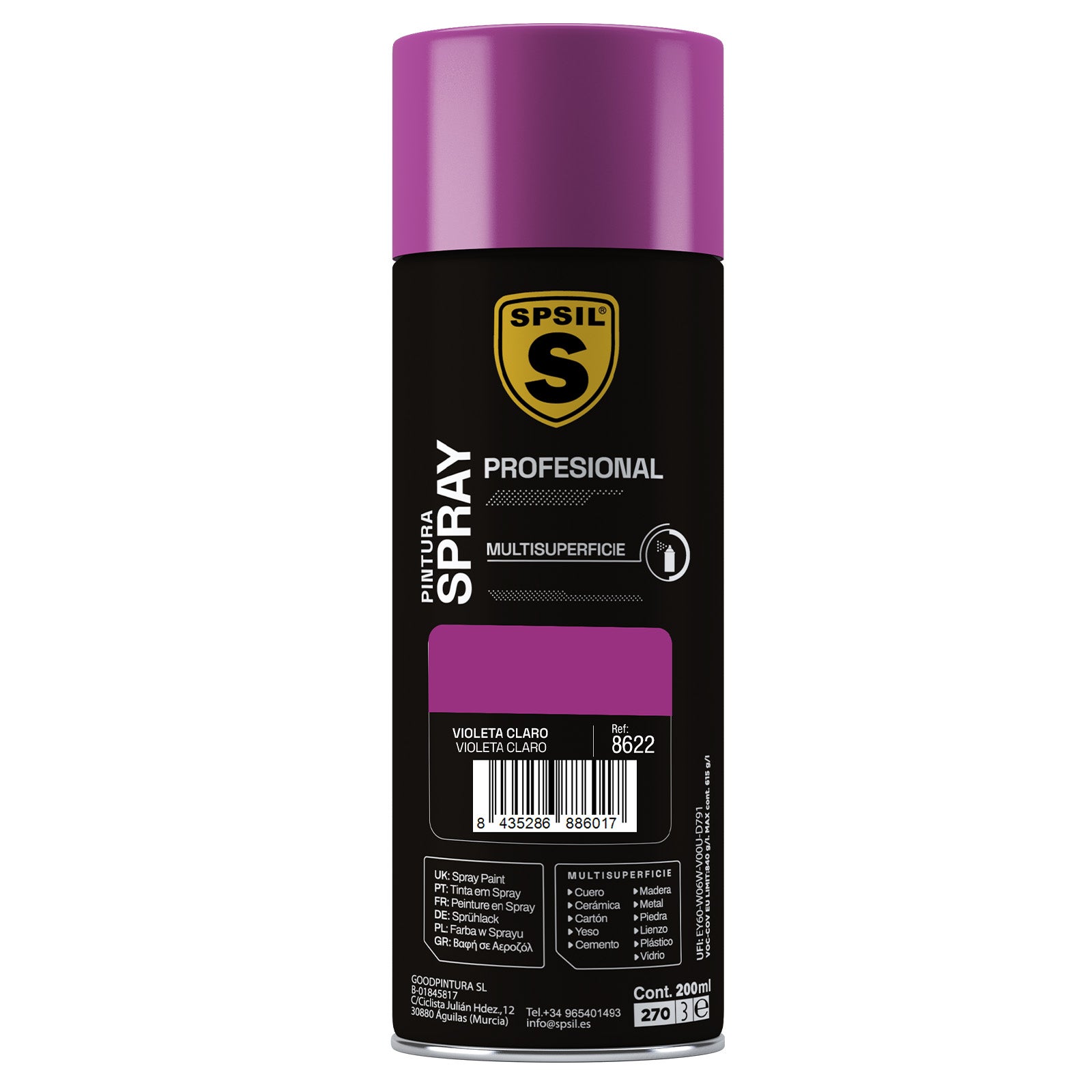 Spray Pintura Profesional SPSIL Brillo Violeta Claro 200ml- Secado ...