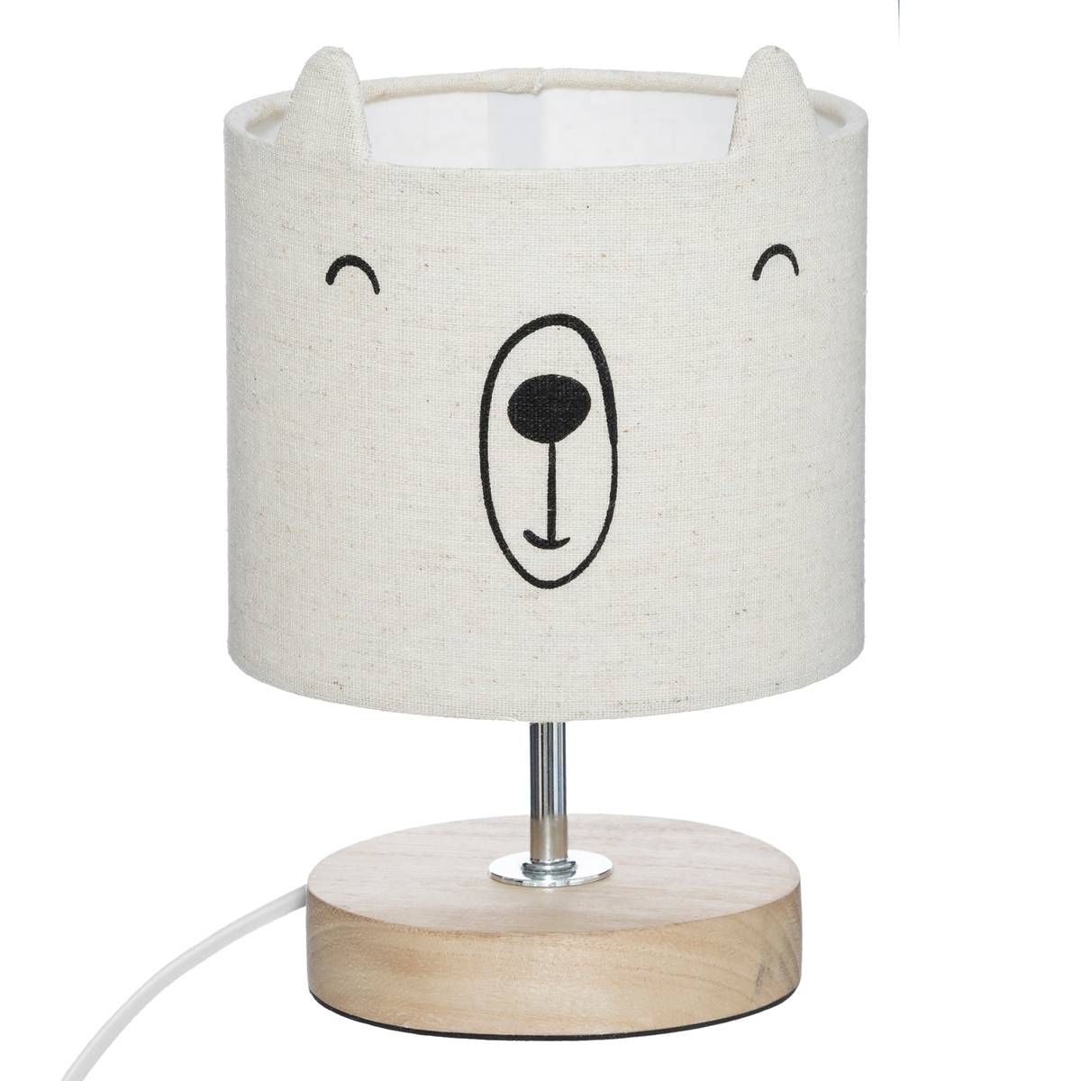 Lampe enfant "Ourson" - coton & bois H21 cm - Atmosphera créateur d ...