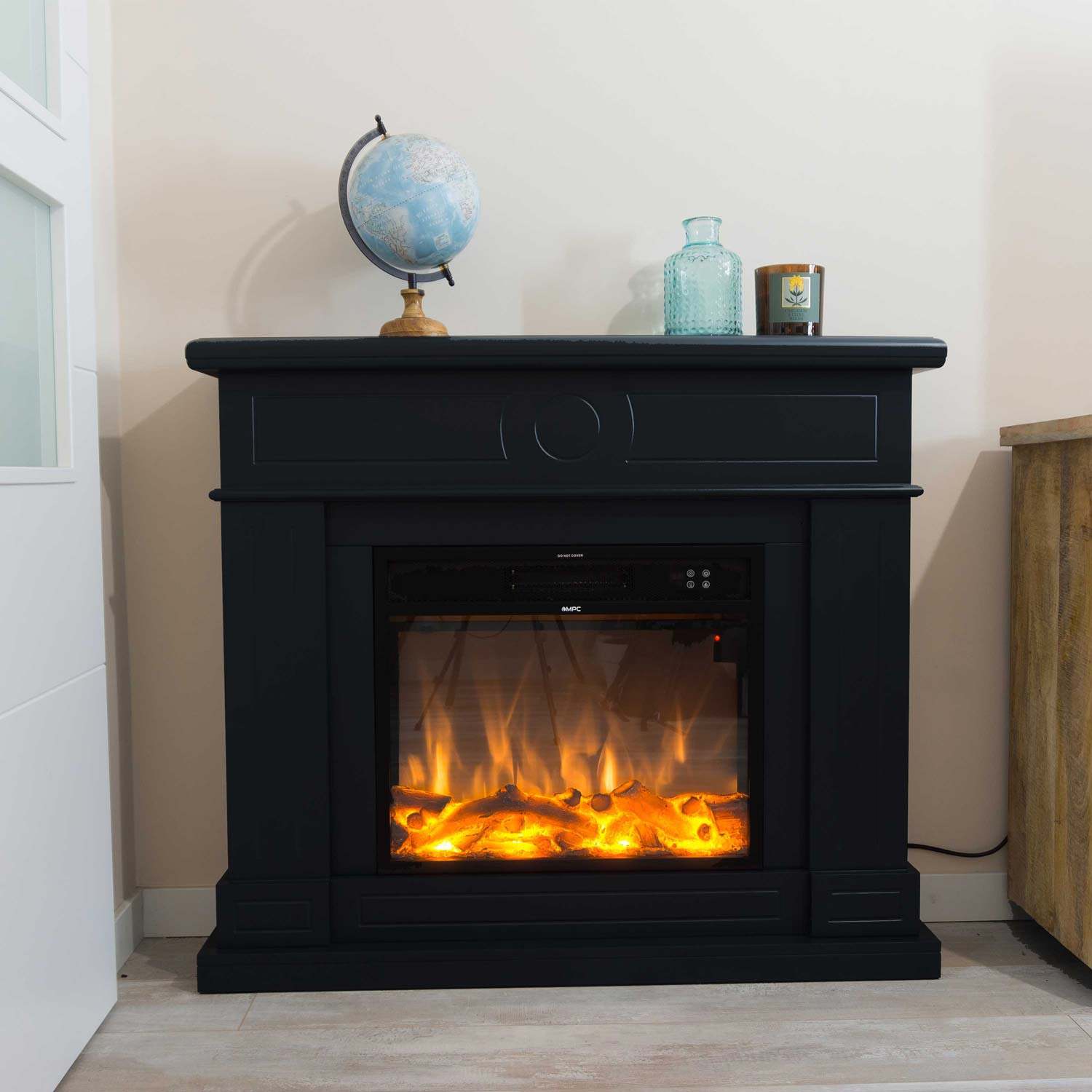 MPC Lipari Fireplace 1500W Black with MDF Wood Frame, Realistic Flame ...