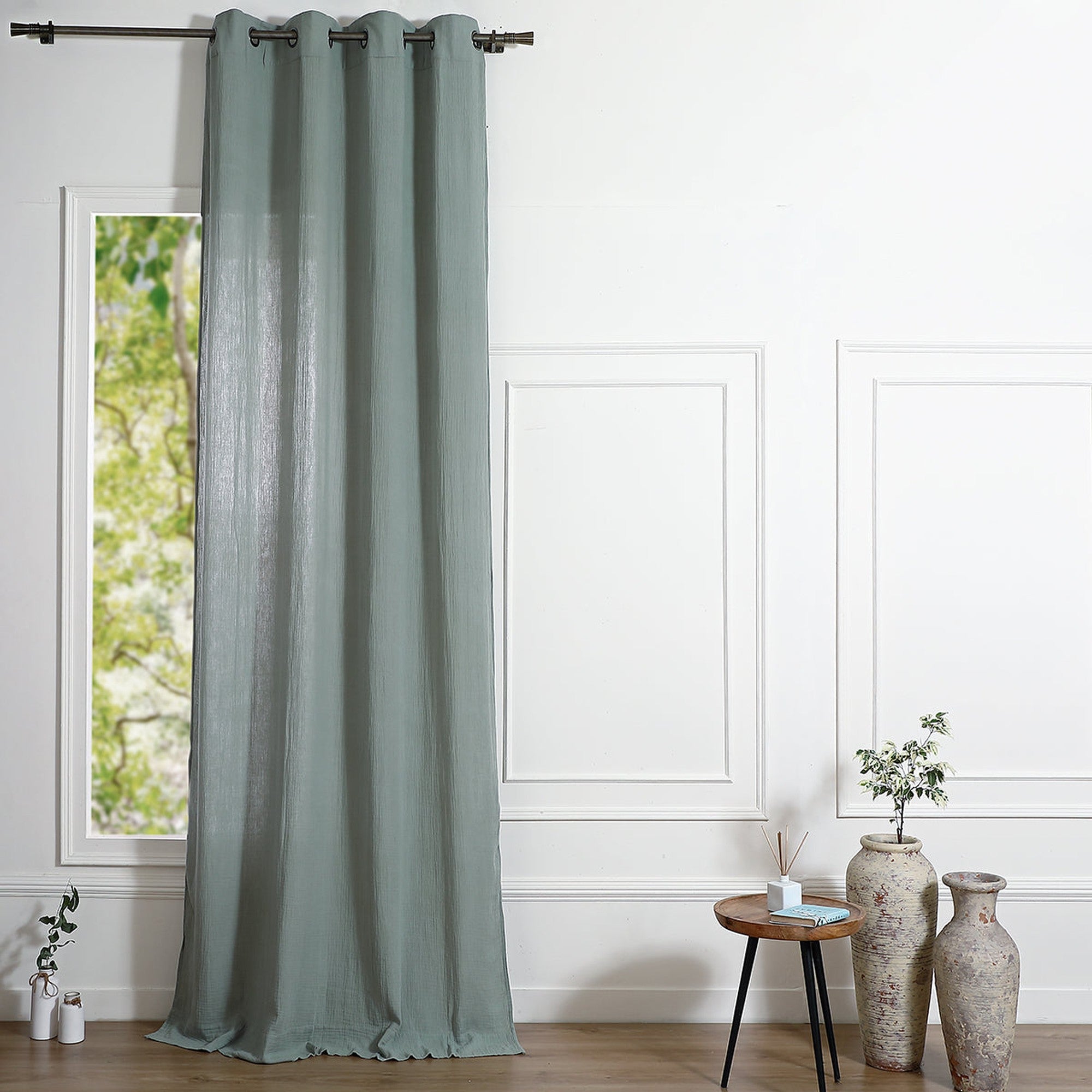 Rideau à oeillets 140x290 gaze de coton céladon | Leroy Merlin