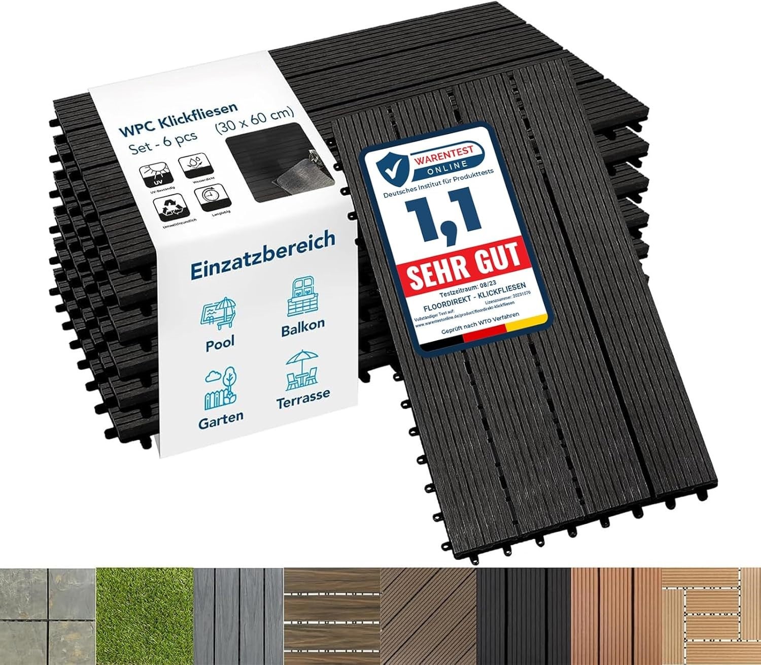 Dalles de Terrasse Lot de 6 pièces, Royal Anthracite 60 x 30 cm - 1 m² ...