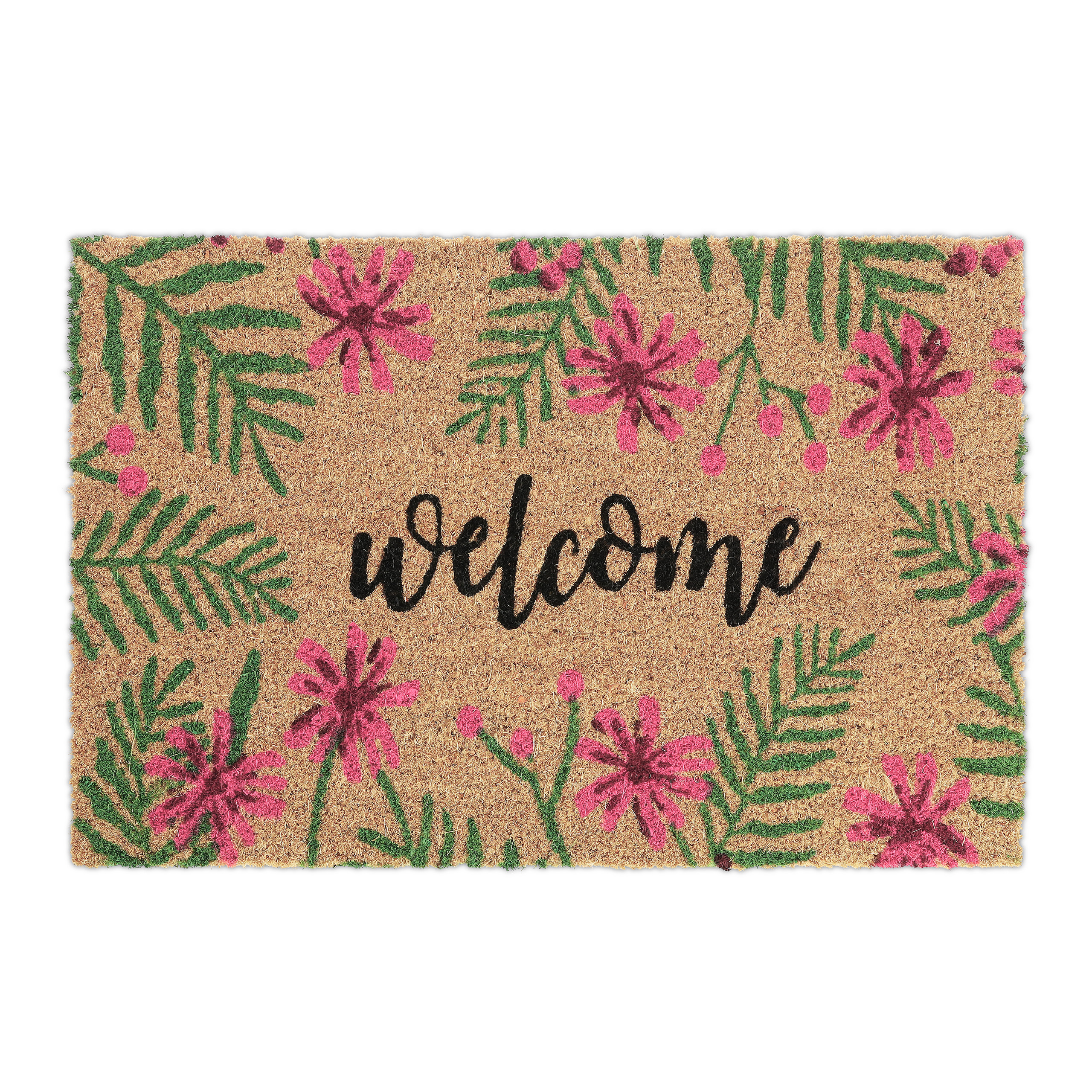 Felpudo Fibra de Coco, Estampados Flores, Palabra Welcome, 40 x 60 cm ...