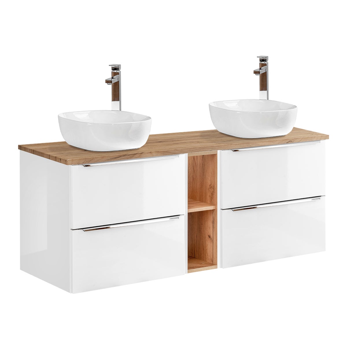 Mueble lavabo doble 140 cm 2 nichos April Blanco y Madera | Leroy Merlin