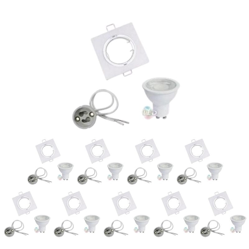 Kit Spot Led Gu10 Orientable Carré Blanc Avec Ampoule Led 8w Pack De