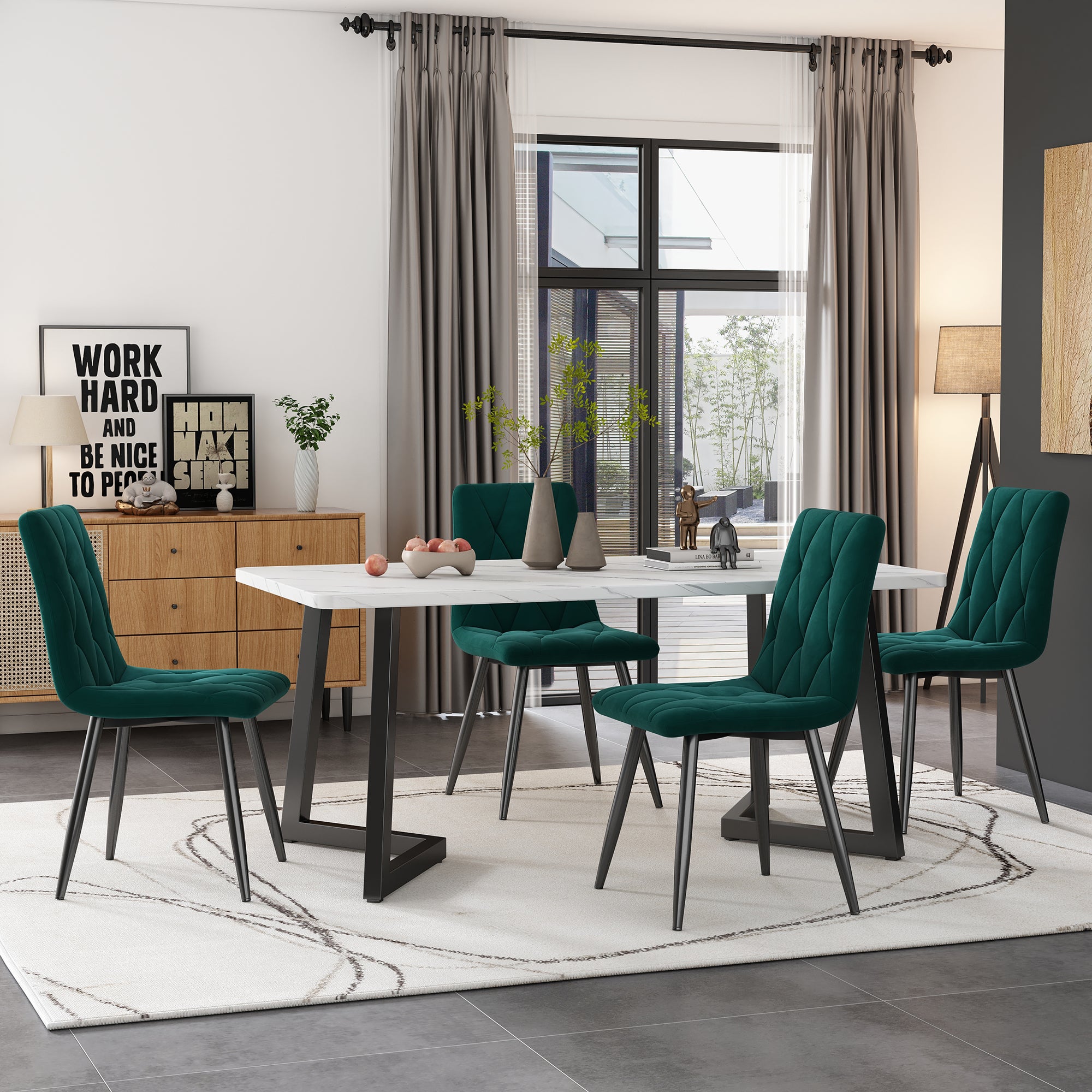 Ensemble table et 4 chaises - table noire 117x68cm - chaise en velours ...