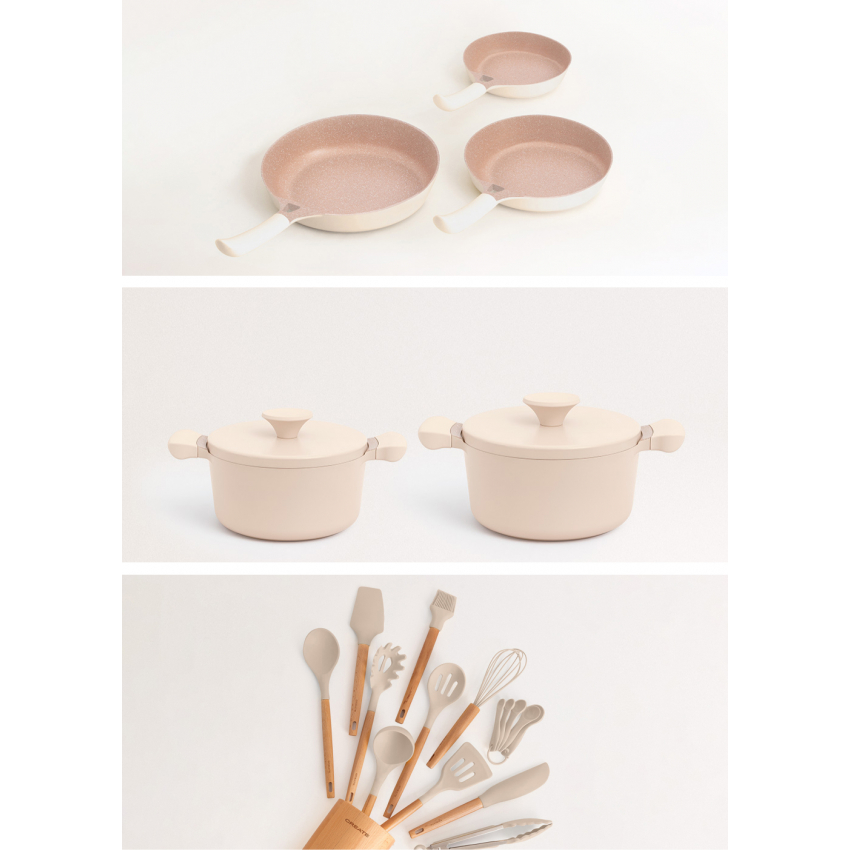 Batterie de cuisine 3 poêles PAN STUDIO, 2 cocottes POT STUDIO et kit d ...