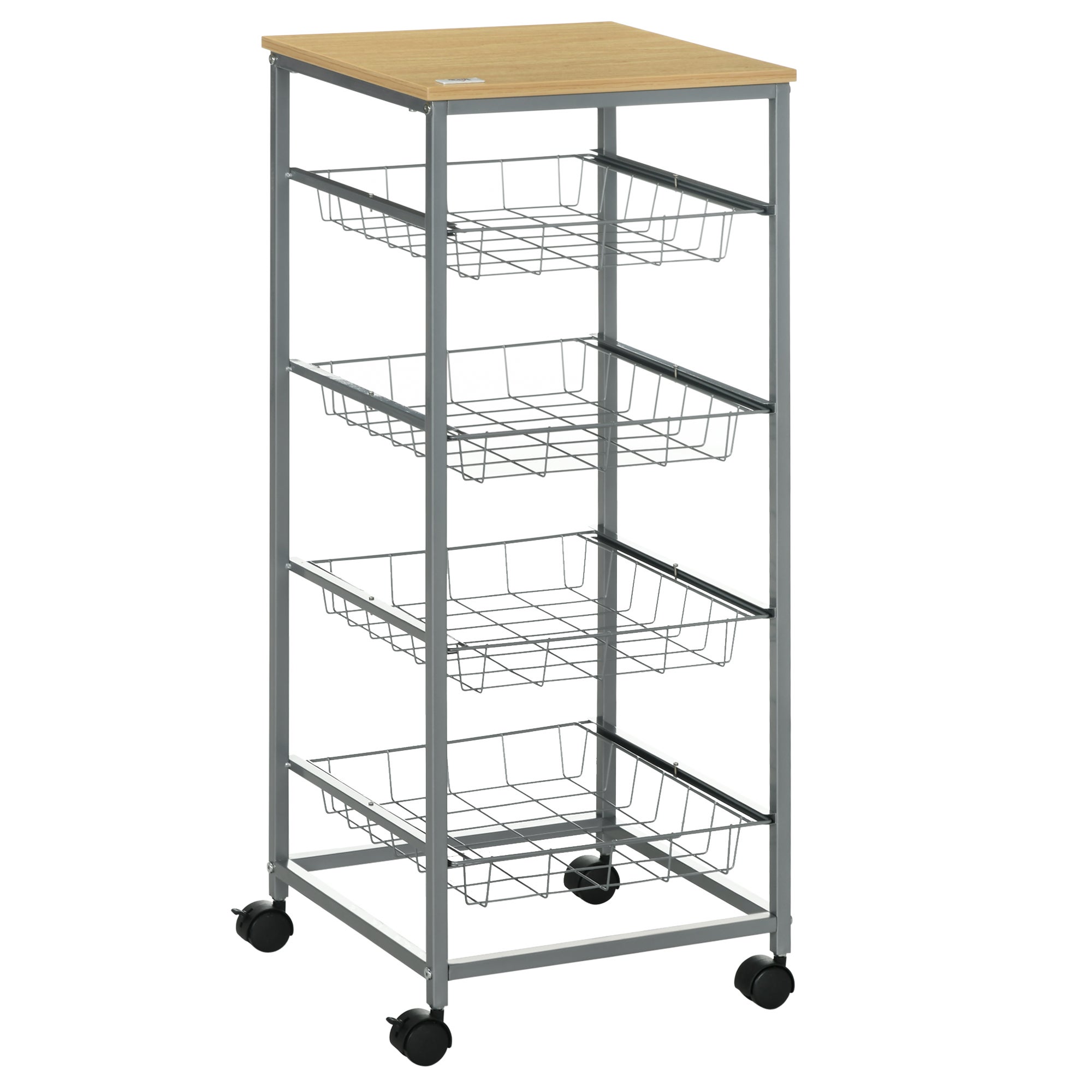 Chariot cuisine paniers métal 36,5x36,5x89 cm, argent, latéral pour ...