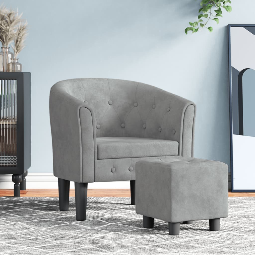 Maison Exclusive - Sillón con taburete terciopelo gris claro | Leroy Merlin