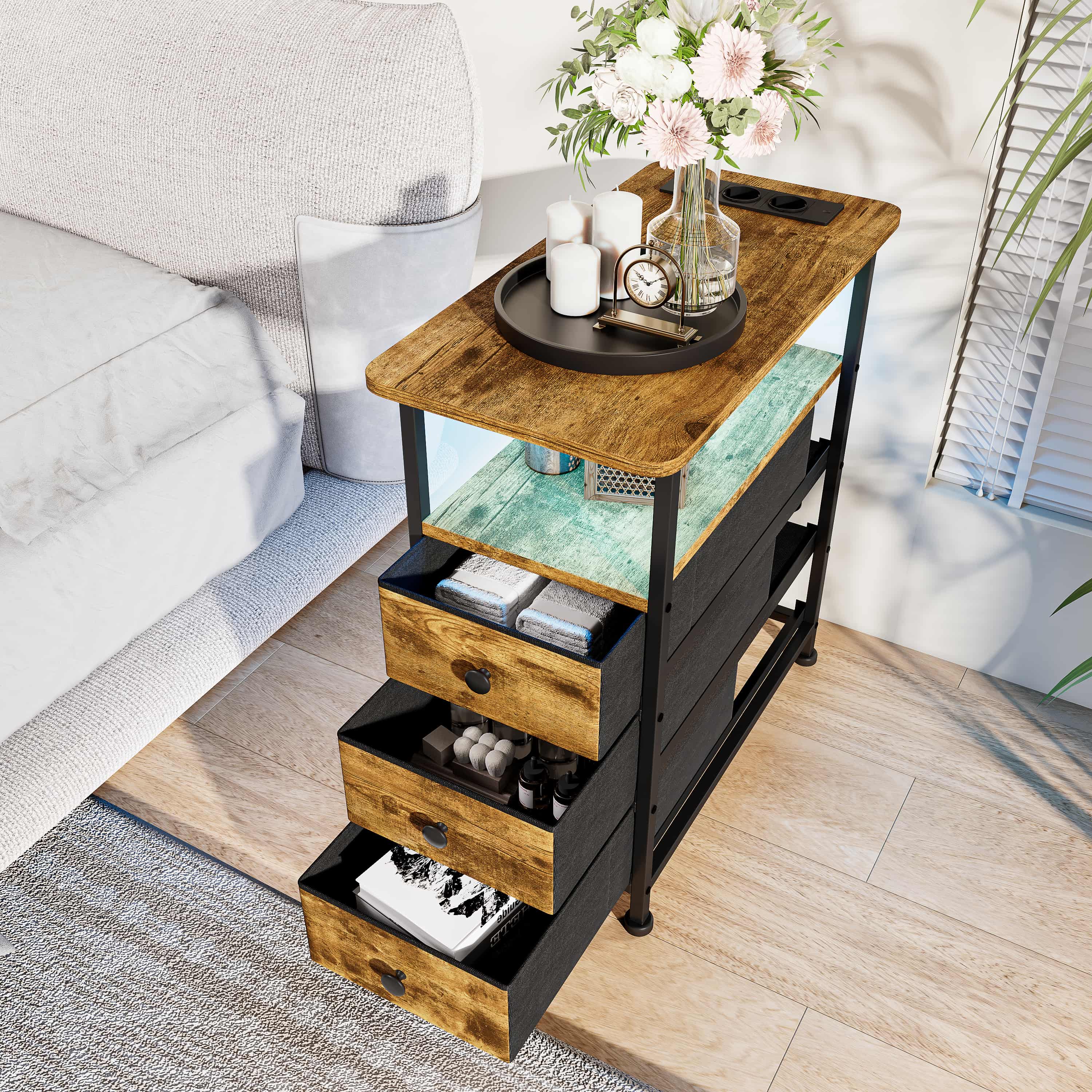 Mesa auxiliar de tres cajones color piel de tigre - 60*30*62 | Leroy Merlin