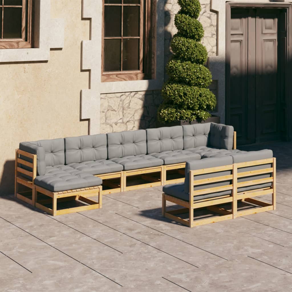 Juego de muebles de jardín 9 pzas y cojines madera maciza pino | Leroy ...
