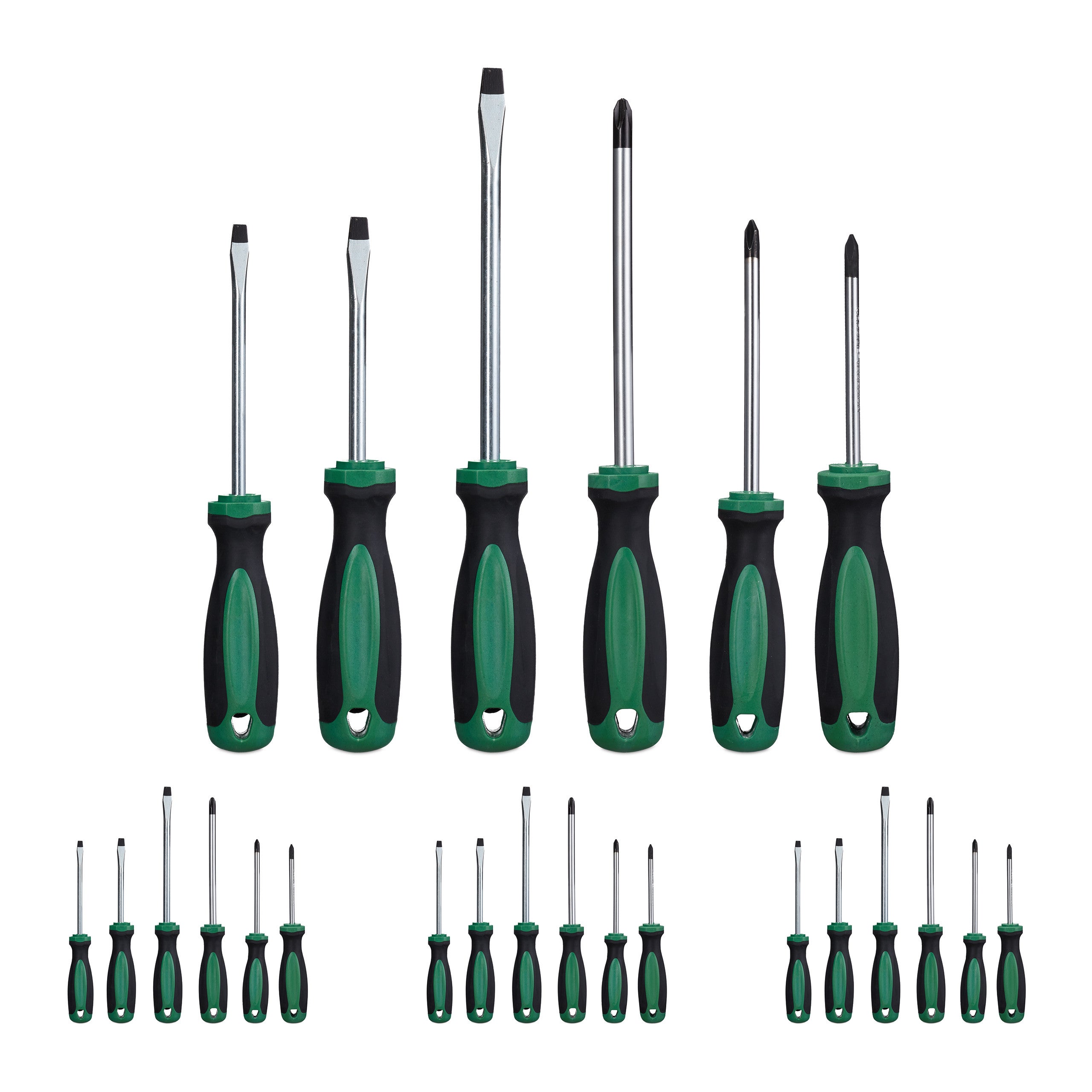 Juego 24 Destornilladores, 12 de Estrella y 12 Planos, Imantados, Set Profesional, Cromo-Vanadio ...