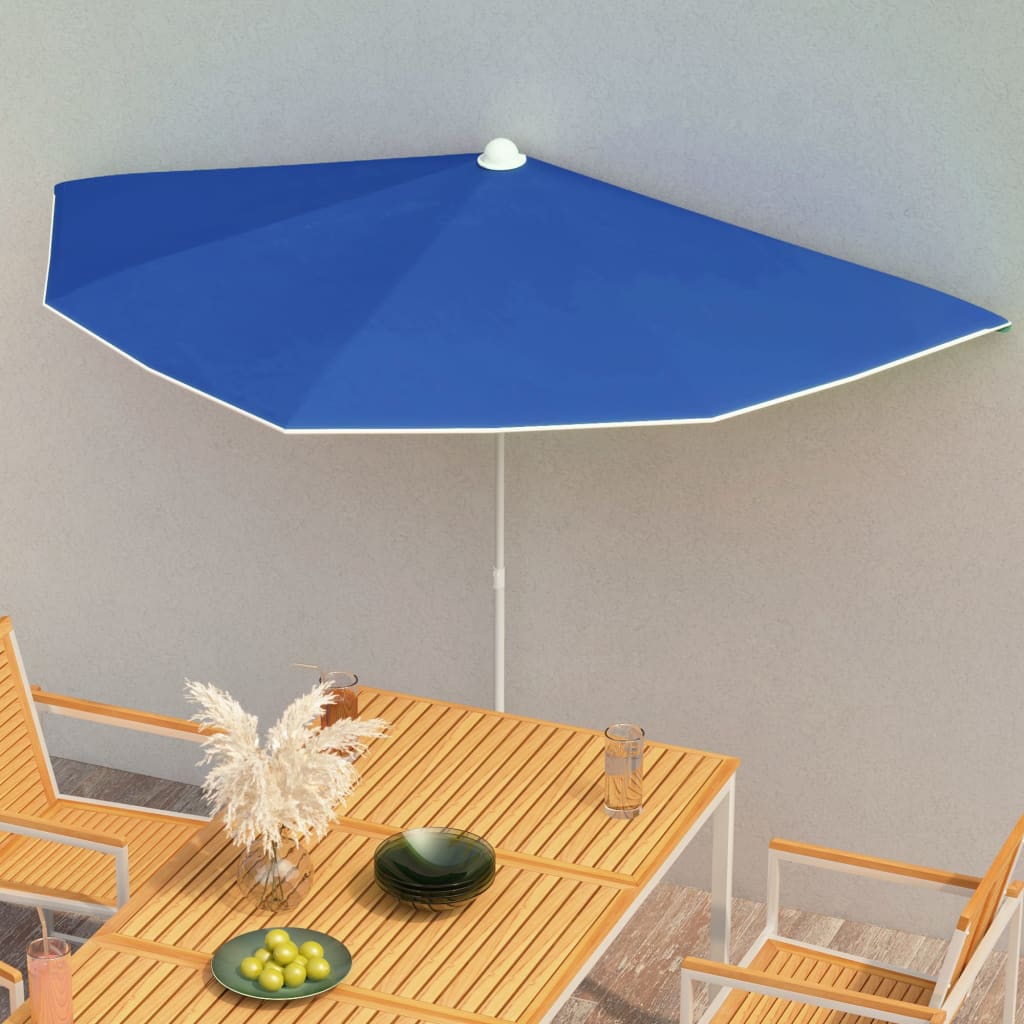 VidaXL Ombrellone Semicircolare da Giardino con Palo 180x90 cm Azzurro ...