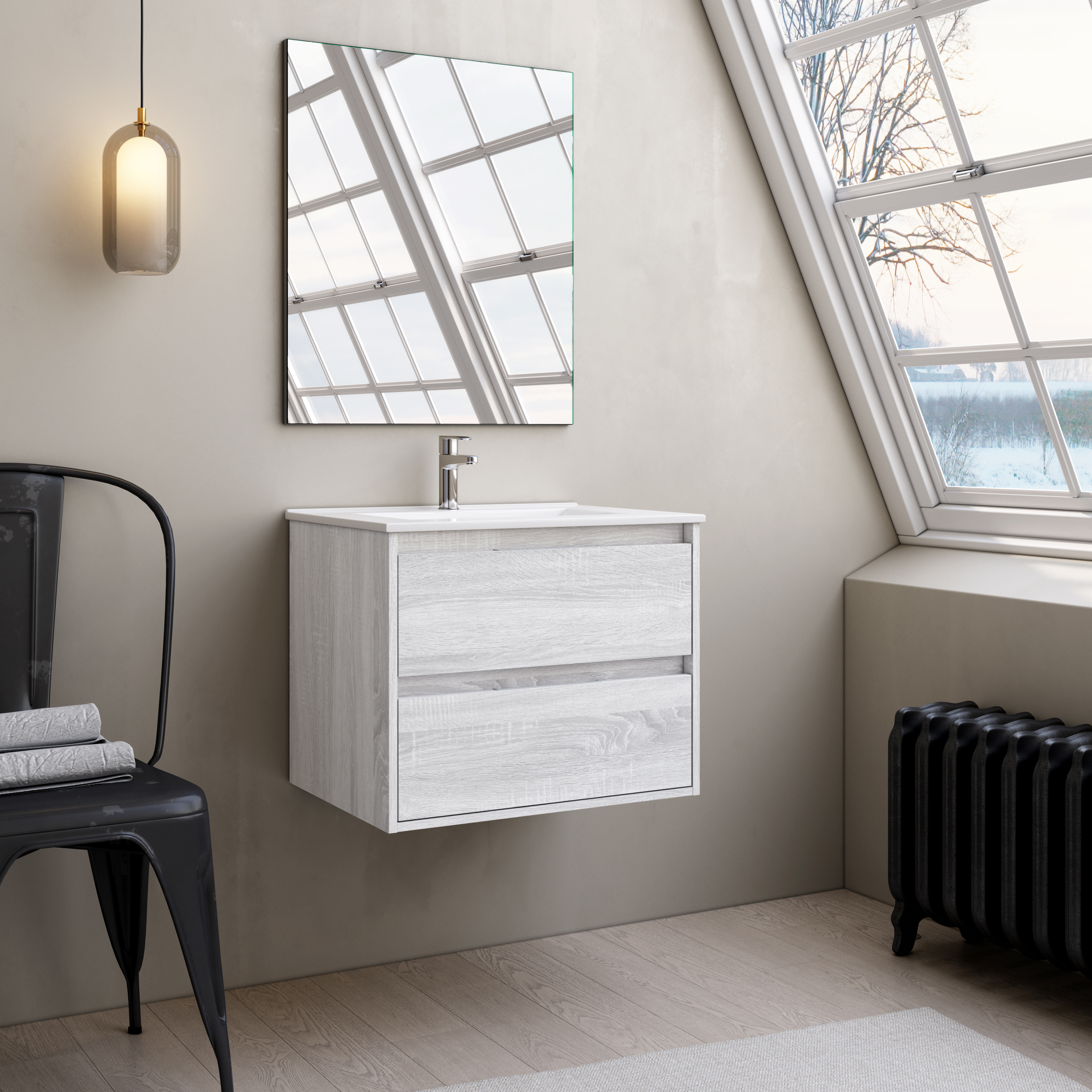 EGORE Pack Mueble de baño con Lavabo + Espejo PISA 2 Cajones Hibernian ...