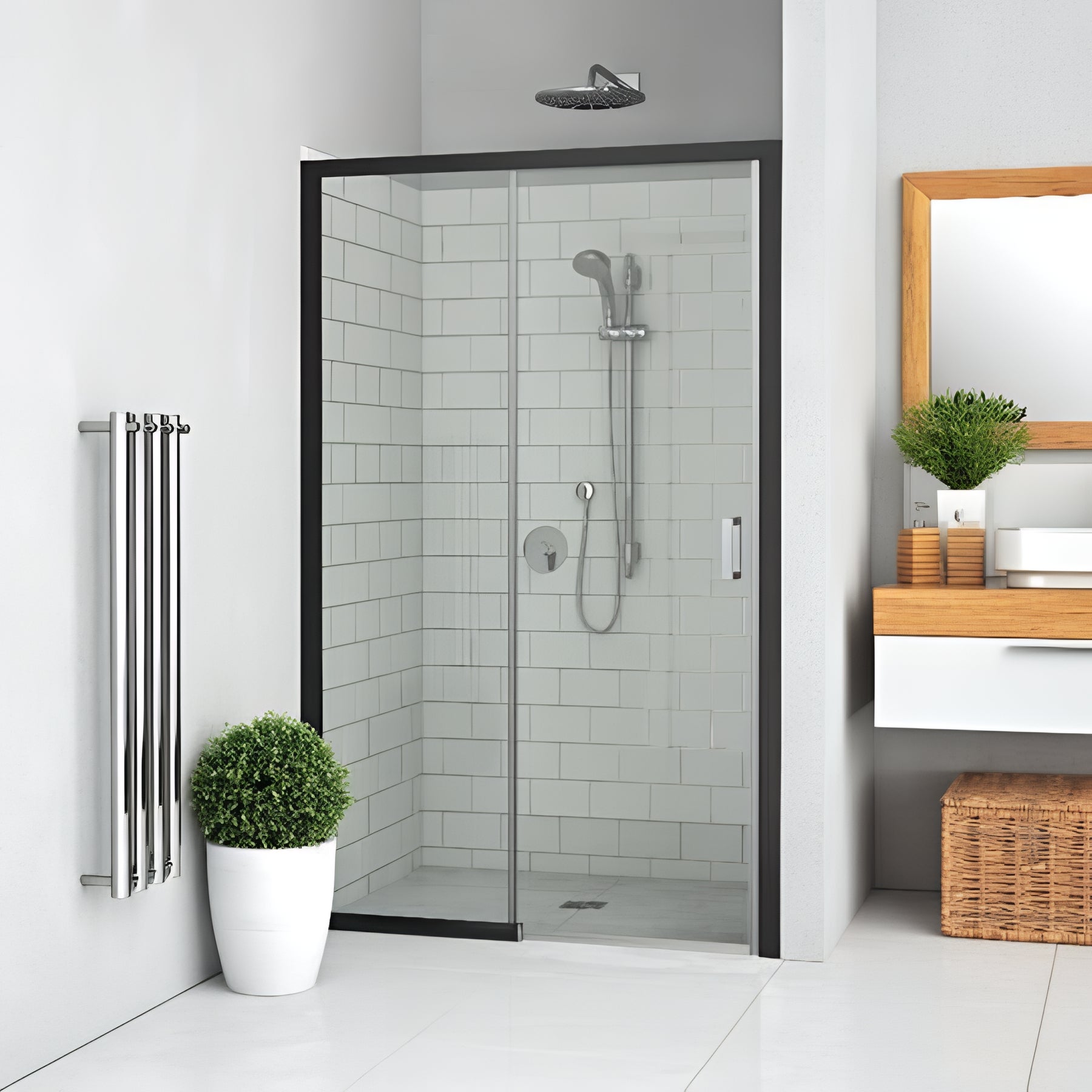 Porte coulissante 2 volets sans seuil élément fixe à gauche largeur 120 ...