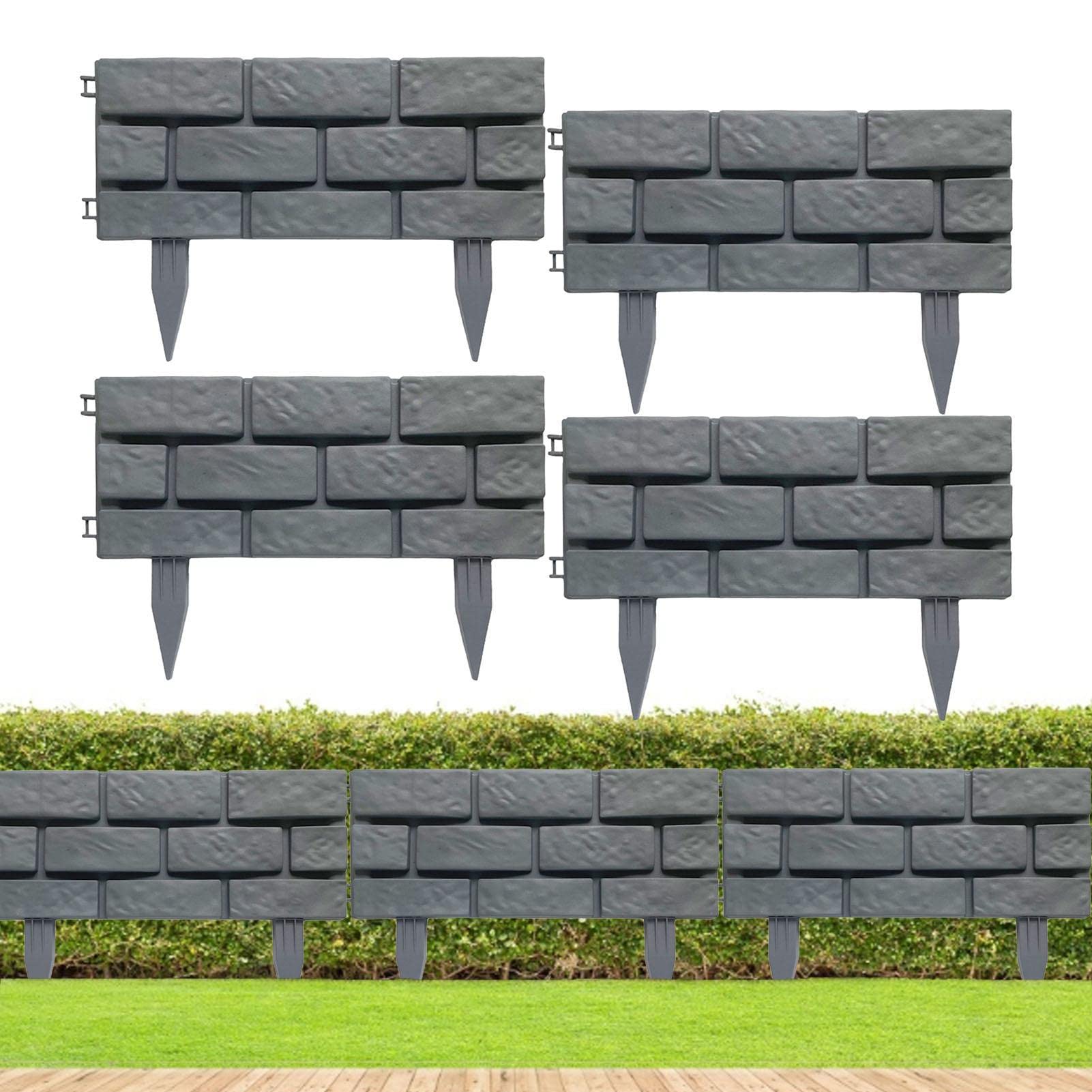 Lot de 4 bordures de jardin en plastique gris effet brique instantanée ...