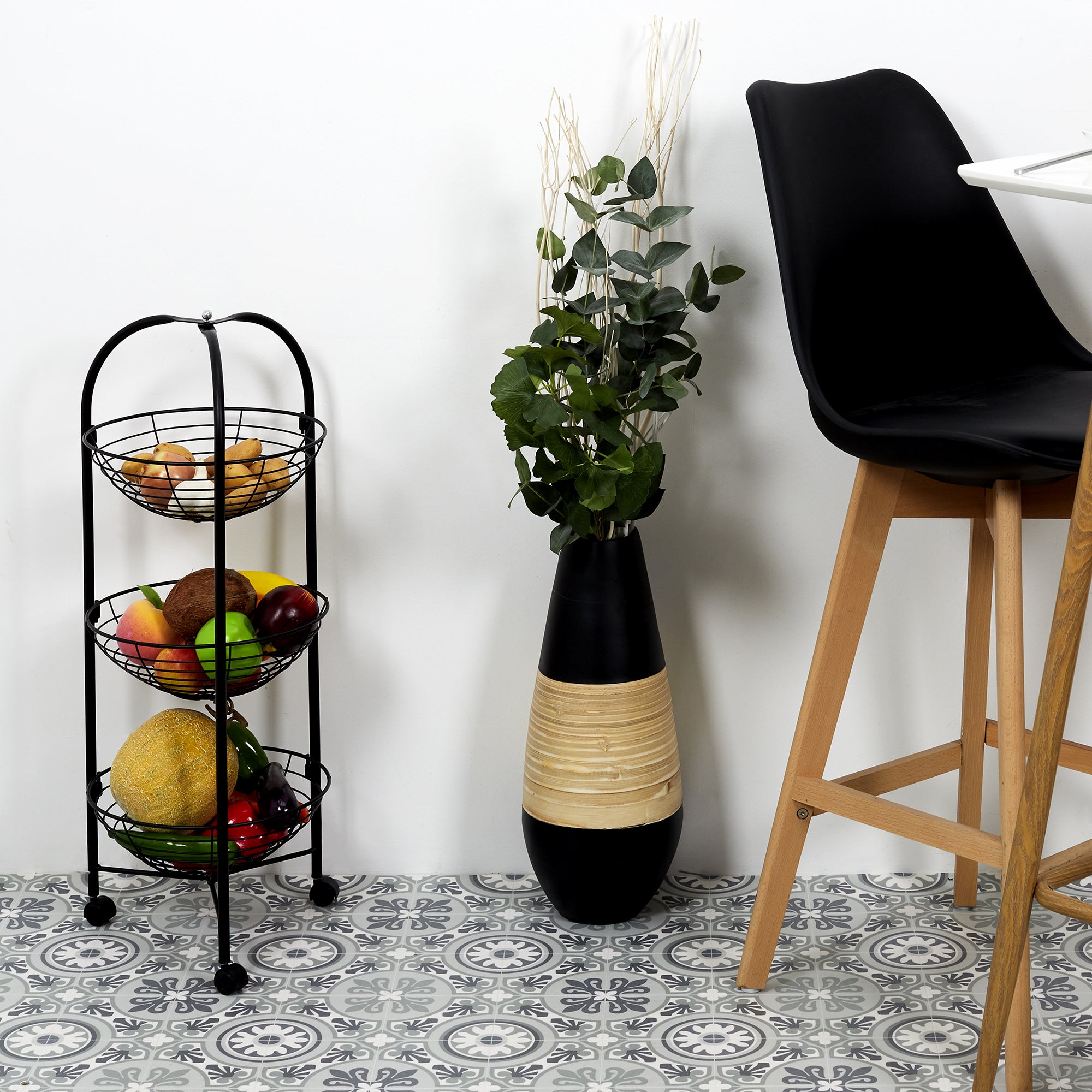 Desserte - Home Deco Factory - Ronde - 3 Niveaux - Noire - H75 X L32 X ...