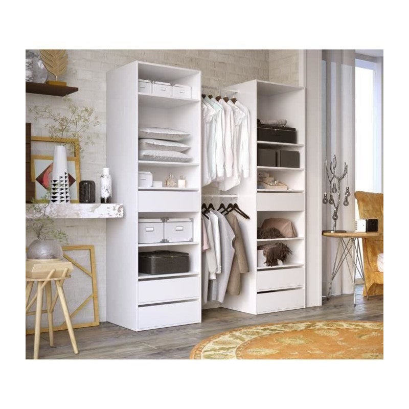 COMBIT Kit Dressing 2 colonne 2 penderies et 6 tiroirs - Blanc - L 117 ...