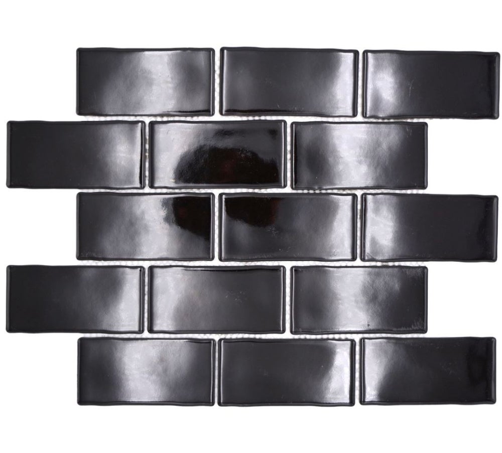 Azulejo de mosaico cerámico compuesto Metro Sybway, negro brillante ...