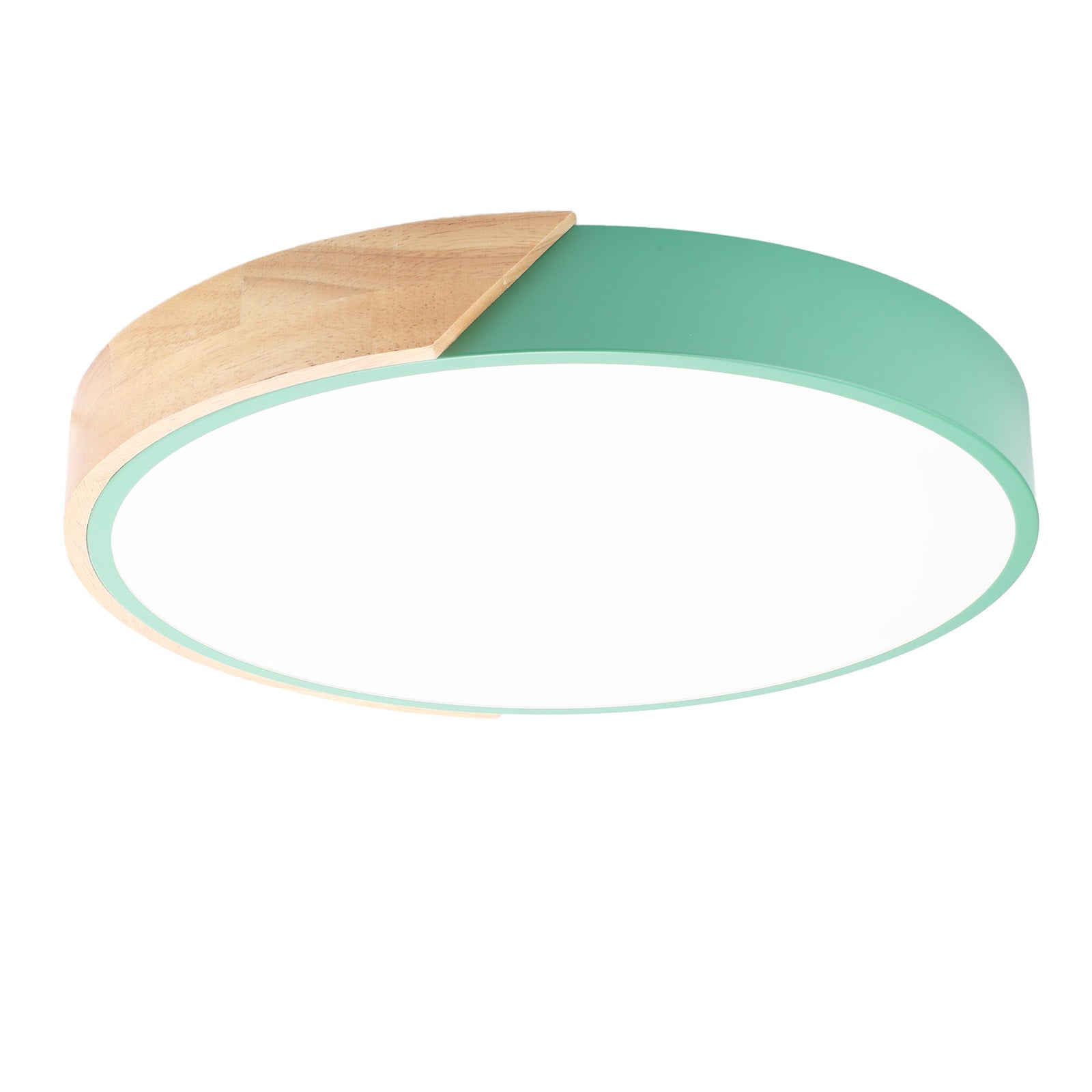 Plafón LED Circular Ø40cm, 30W, 3000LM, Metal Verde y Madera Natural ...