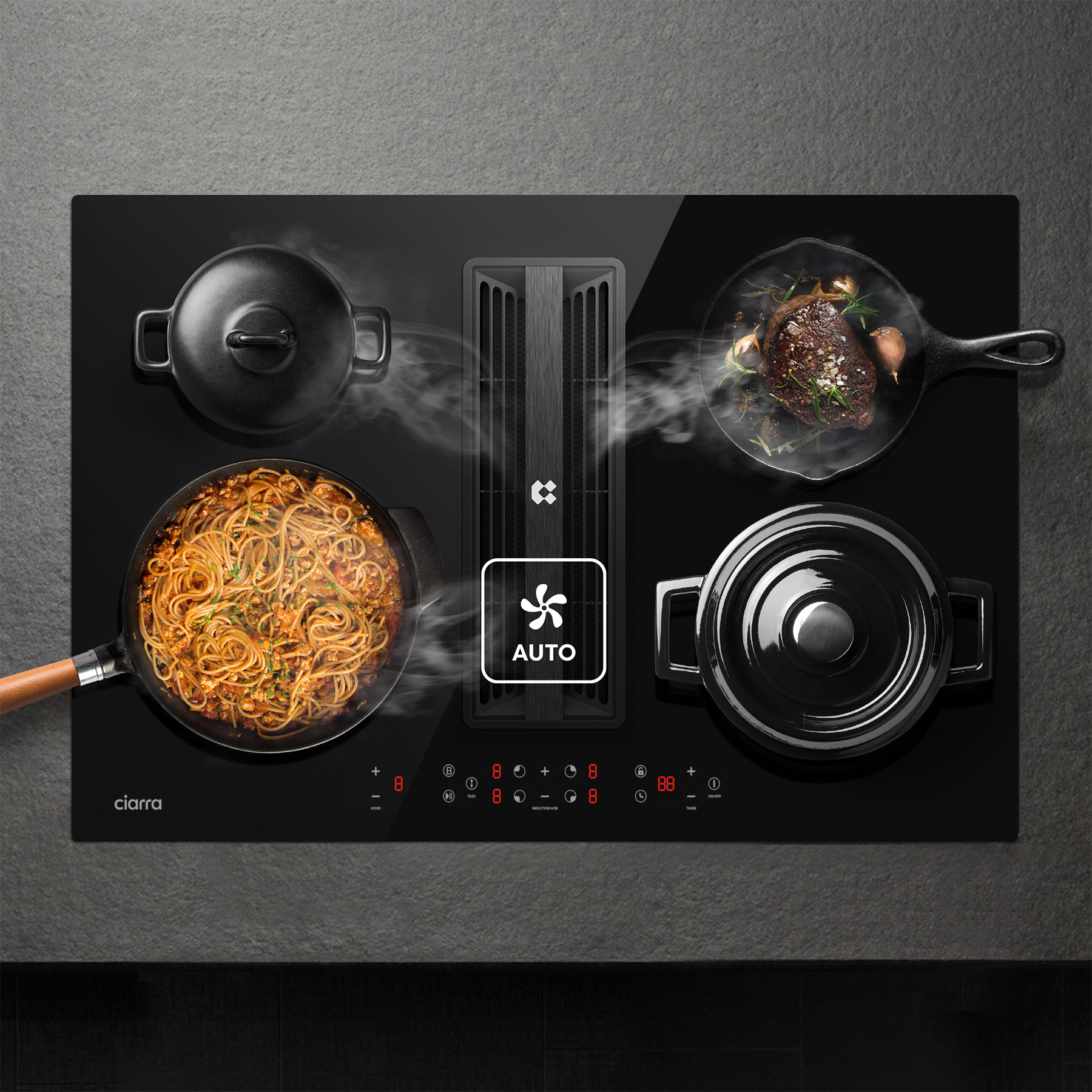 Ciarra one CD834BBFBEH Piano induzione 4 fuochi 83cm con cappa ...