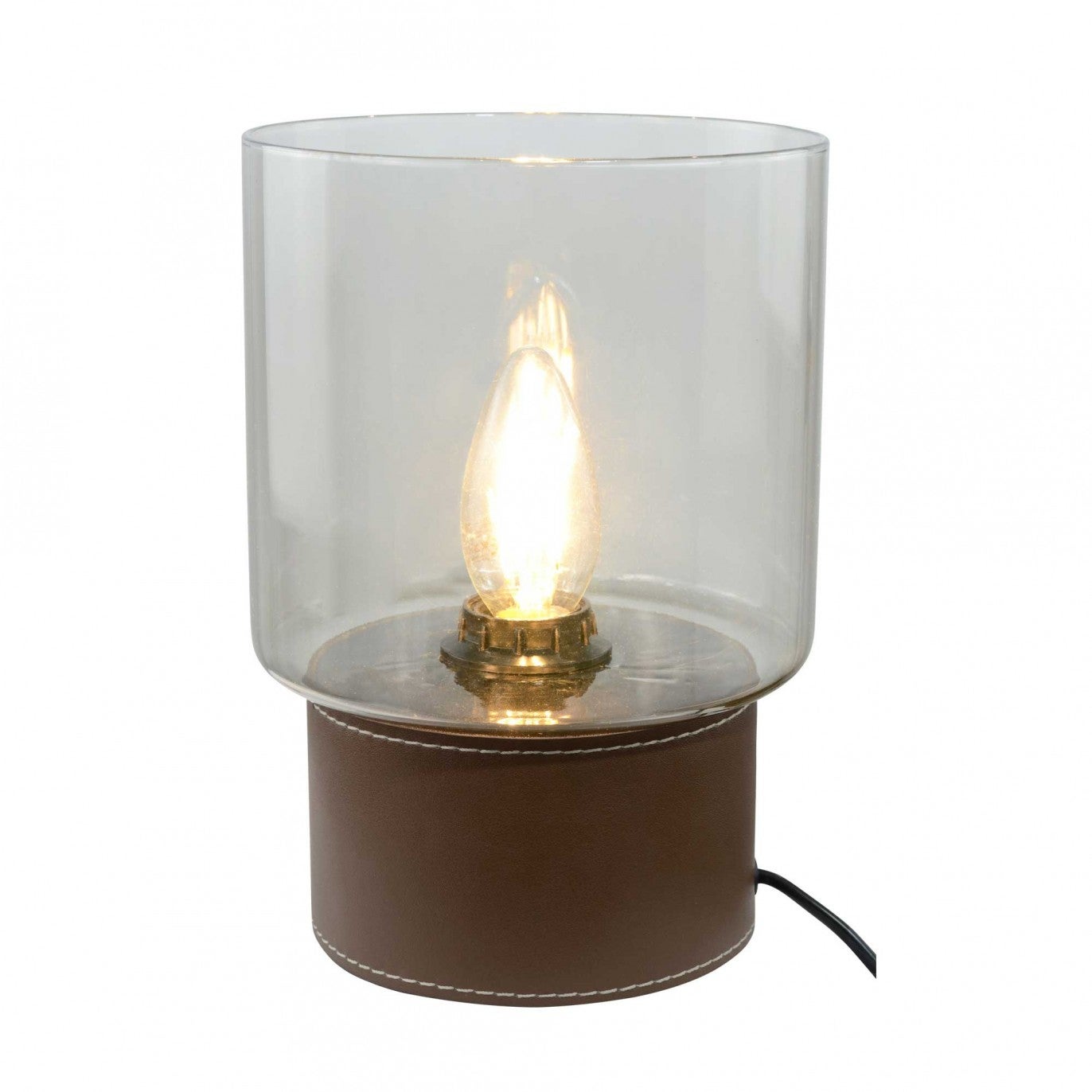 Lampe à poser en simili cuir et verre - ACOREL - Marron - C-Création ...