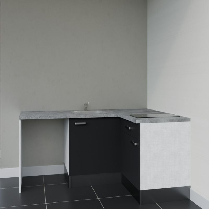 Kitchenette 192 cm modèle KA01 - Façades Noir - Plan de travail Gris ...