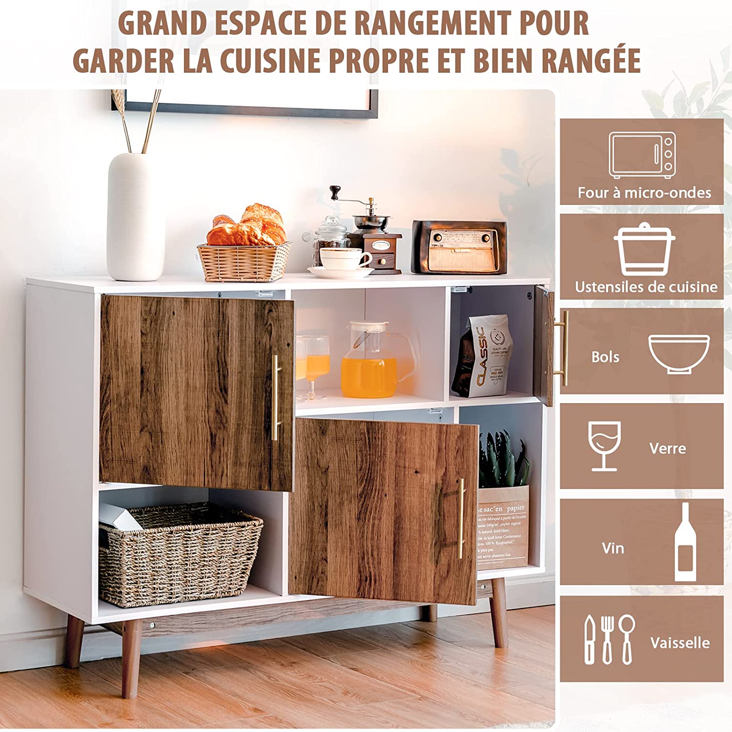 Mueble con 3 Puertas y Compartimientos, Mueble TV Moderno, Despensa ...