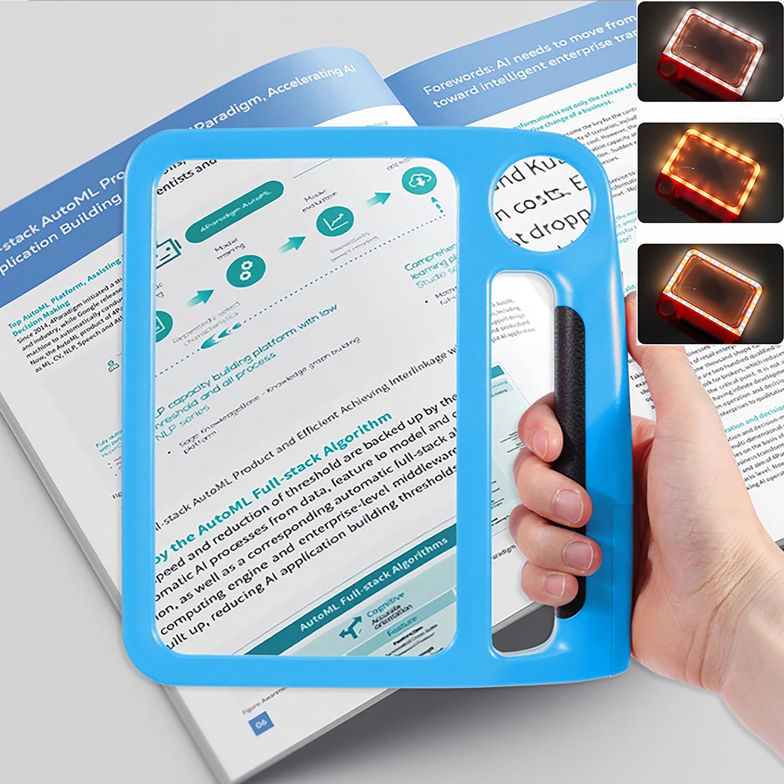 Loupe de lecture pleine page 5X 10X, loupe éclairée alimentée par batterie, 3 modes d'éclairage ...