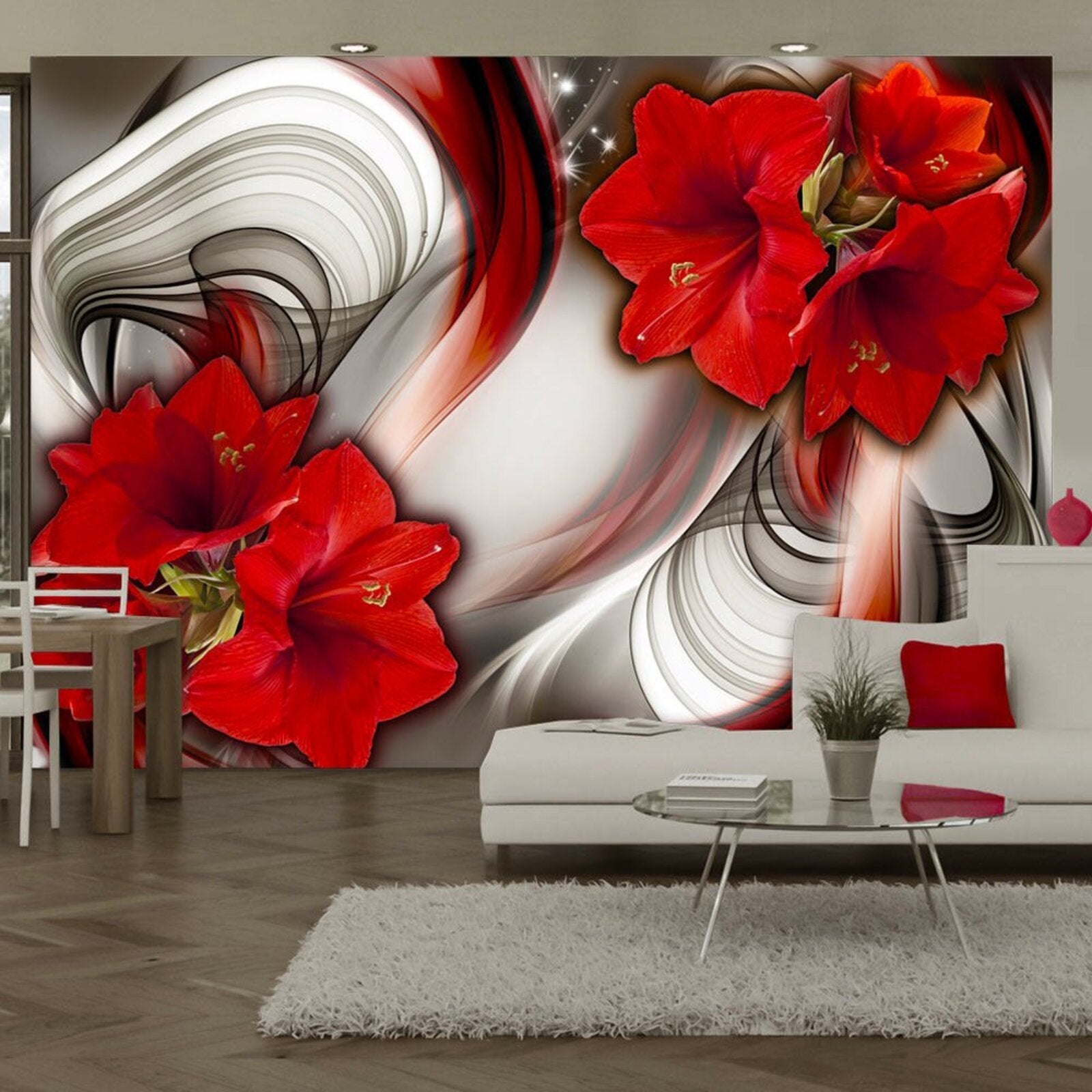 Papier peint ballade d'amaryllis du rouge - 400 x 280 cm | Leroy Merlin