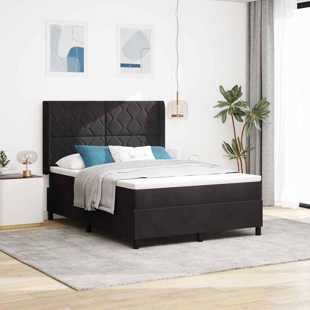 Letto a molle con testiera, nero, 140 x 190 cm, velluto | Leroy Merlin