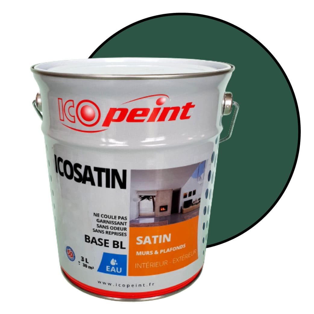 Peinture murs Acrylique Satin Lessivable 3L - ICOSATIN - RAL 6028 Vert ...