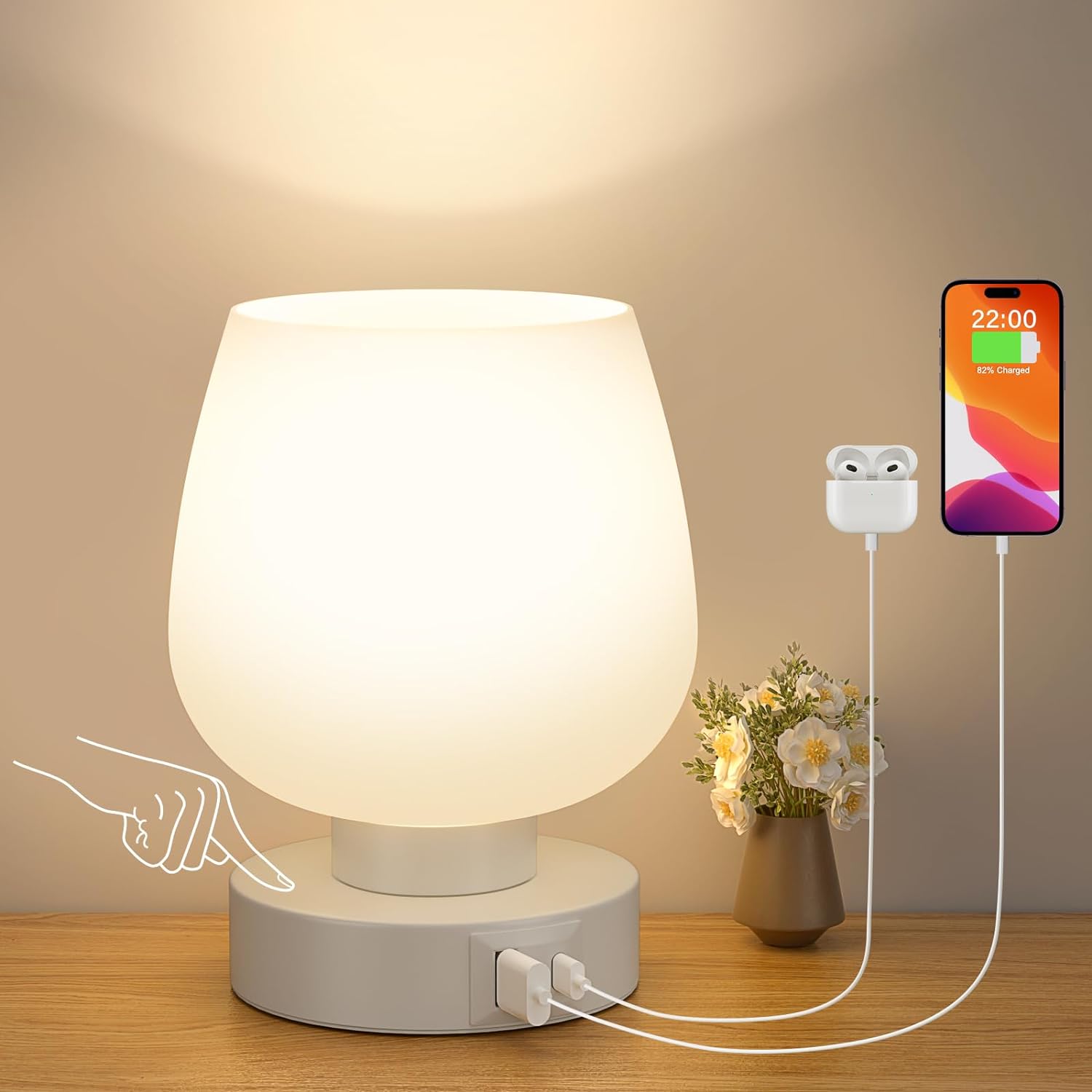 Lampe de Chevet Tactile, Lampe de Bureau avec Ports de Charge USB-A+C ...