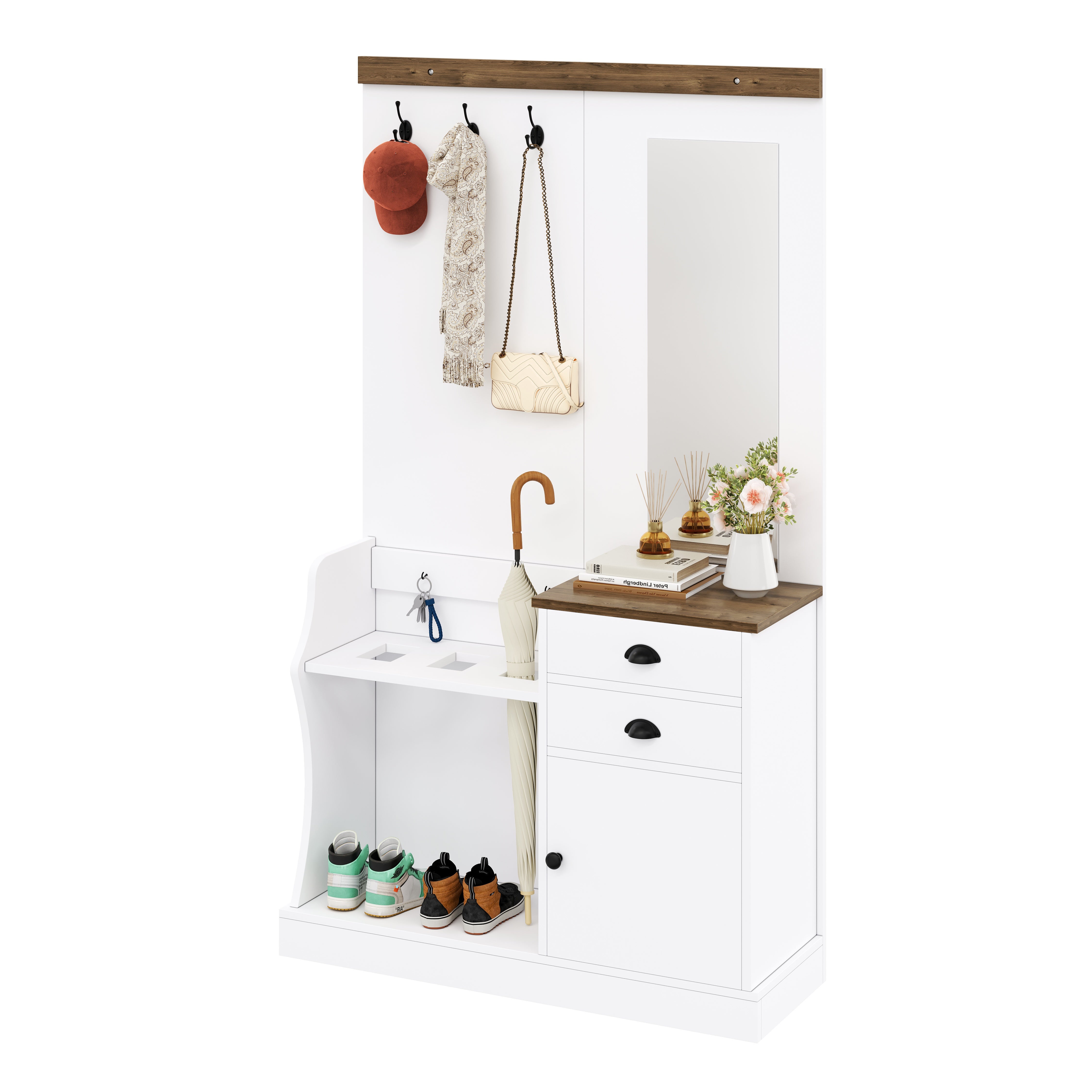 Conjunto de Guardarropa,mueble recibidor con espejo, ganchos, cajones y ...