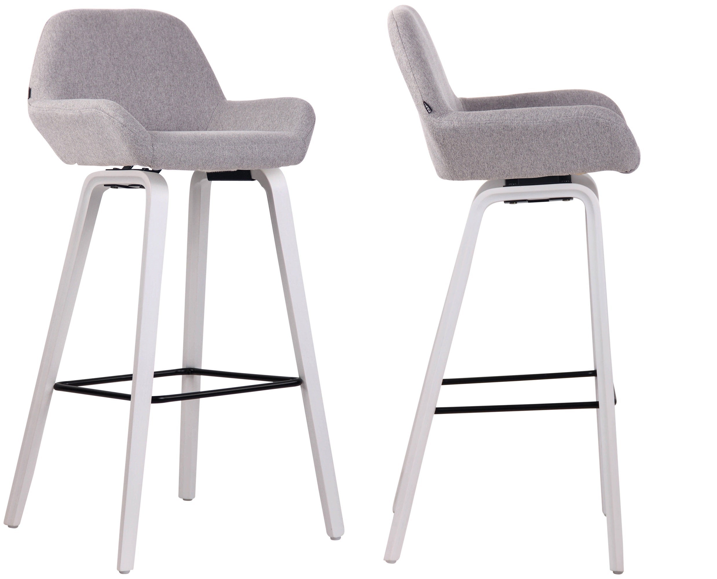 Lot de 2 tabourets de bar en tissu gris pieds en bois de chêne blanc ...