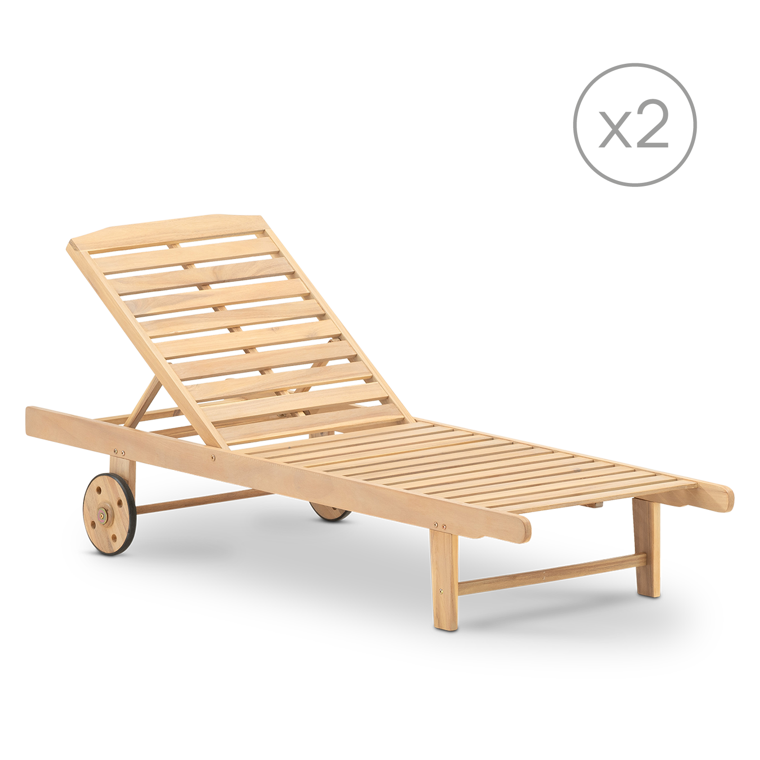 Lot de 2 chaise longue de jardin en bois avec roues de couleur claire - Java Light | Leroy Merlin