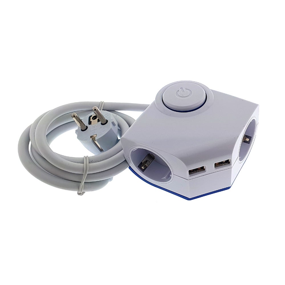 Multibase Esquina 2 Tomas 16A 2P+T con 2 puertos USB e interruptor | Leroy Merlin