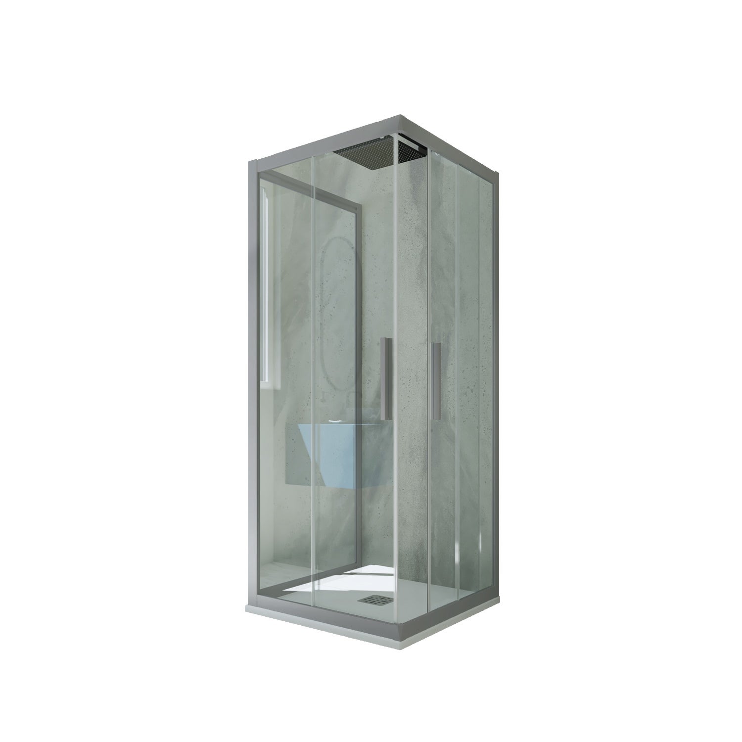Cabine parois de douche coulissante 3 côtés 70x80x70 cm H 200 en PVC ...