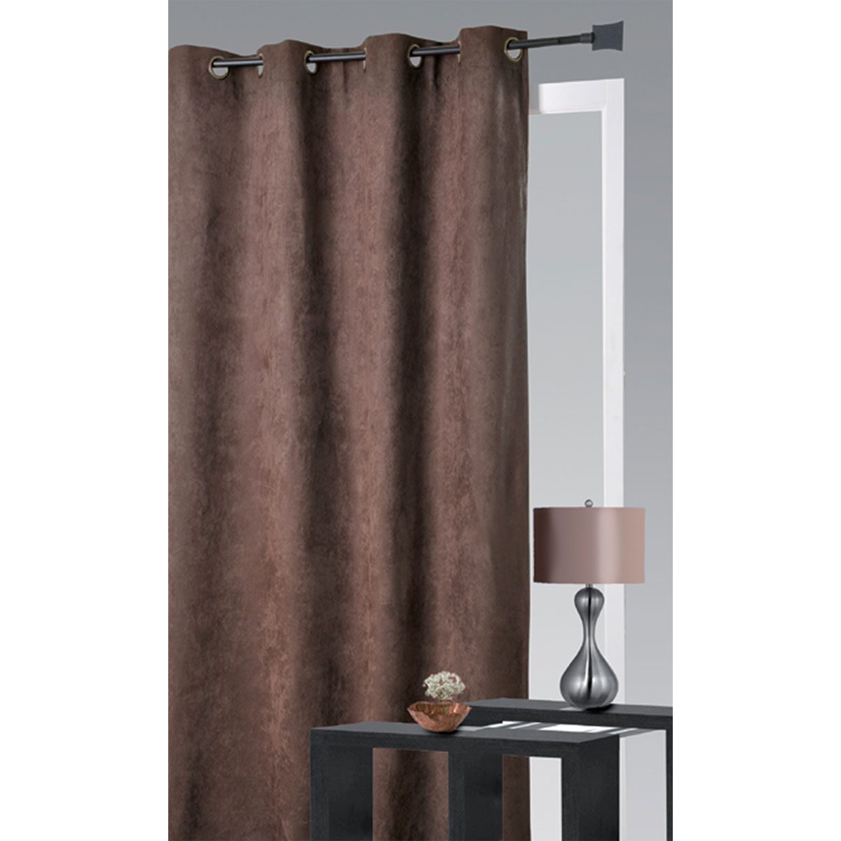 Rideau 100 % occultant et isolant aspect Velours - Chocolat - 140 x ...