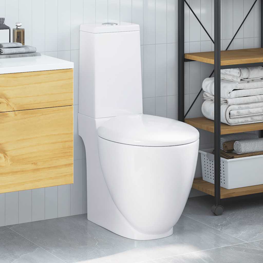 Vaso WC in Ceramica da Bagno Rotondo Base con Scarico Bianco vidaXL ...