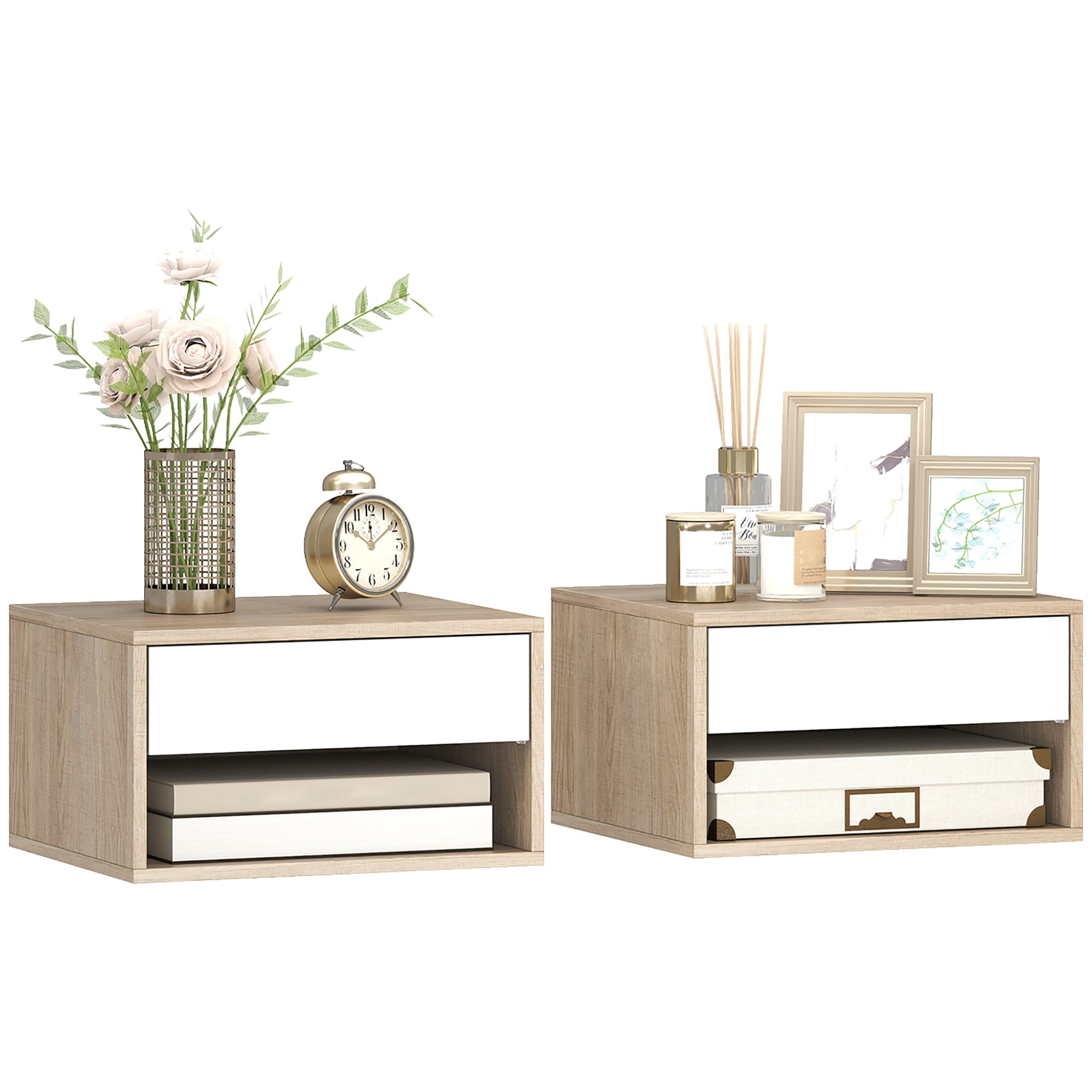 Lot De 2 Tables De Chevet Murales, Tables De Nuit, 1 Tiroir, 37 X 32 X ...