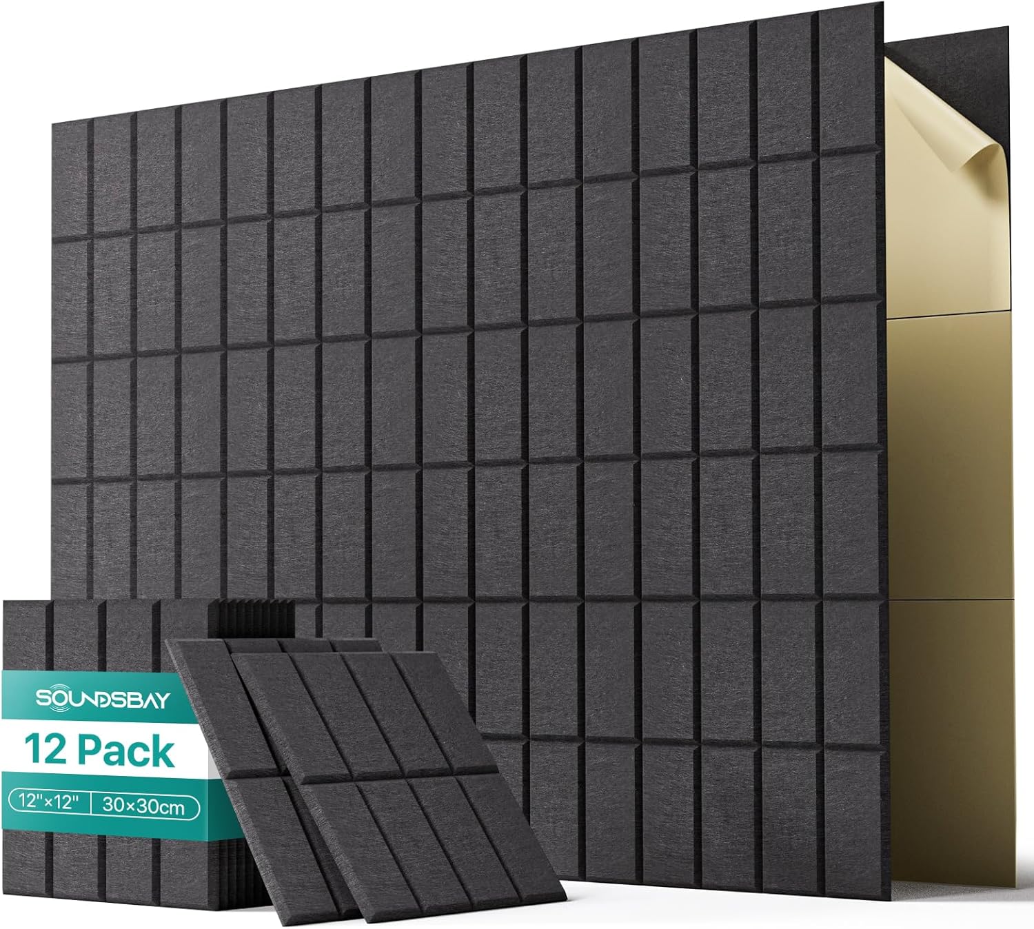 12 Panneaux Isolation Phonique - Fibre Polyester 30x30cm - Autocollant ...