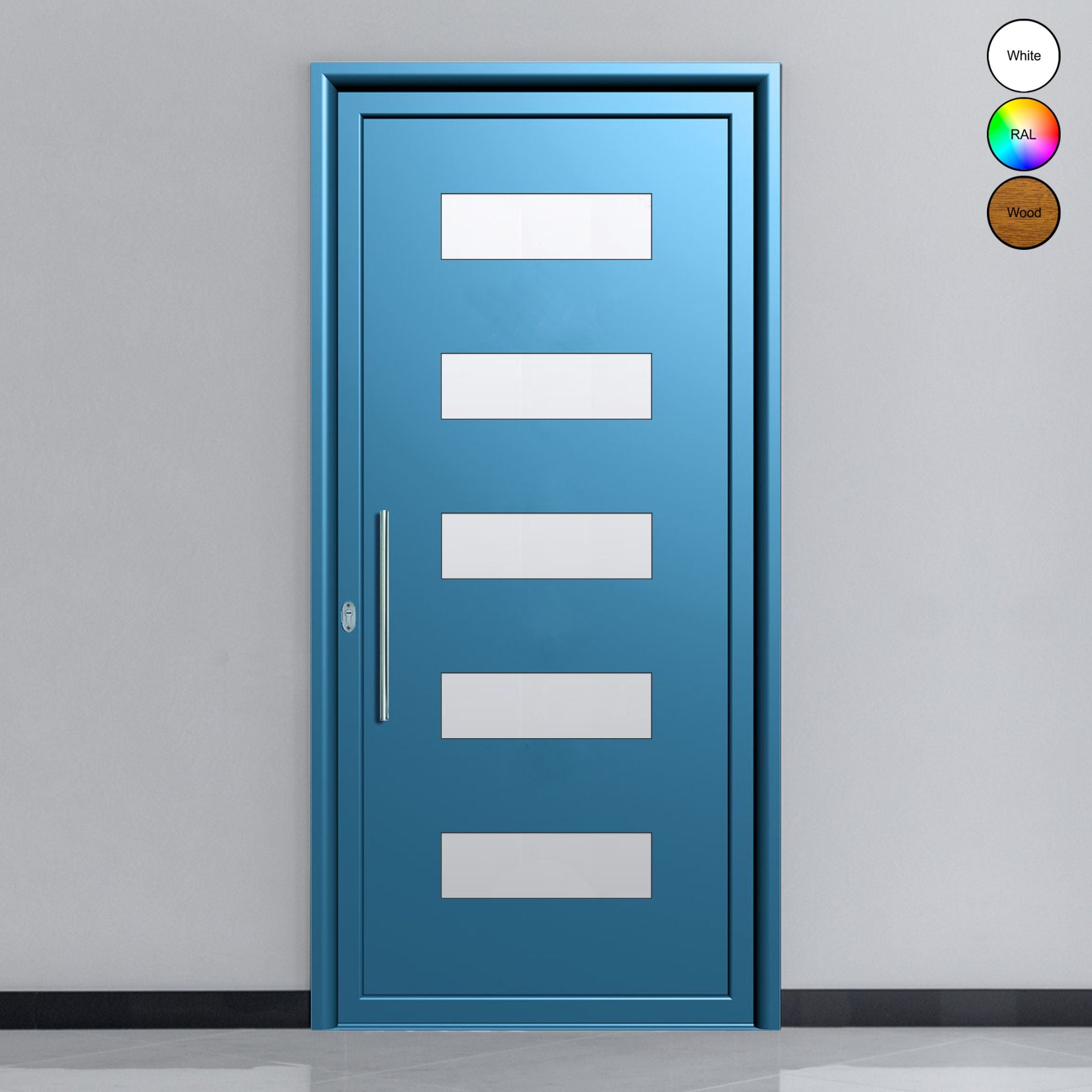 Porte d'entrée en aluminium SIMPLEX 8121 RAL 5012 ( L.: 90 cm x H.: 215 ...