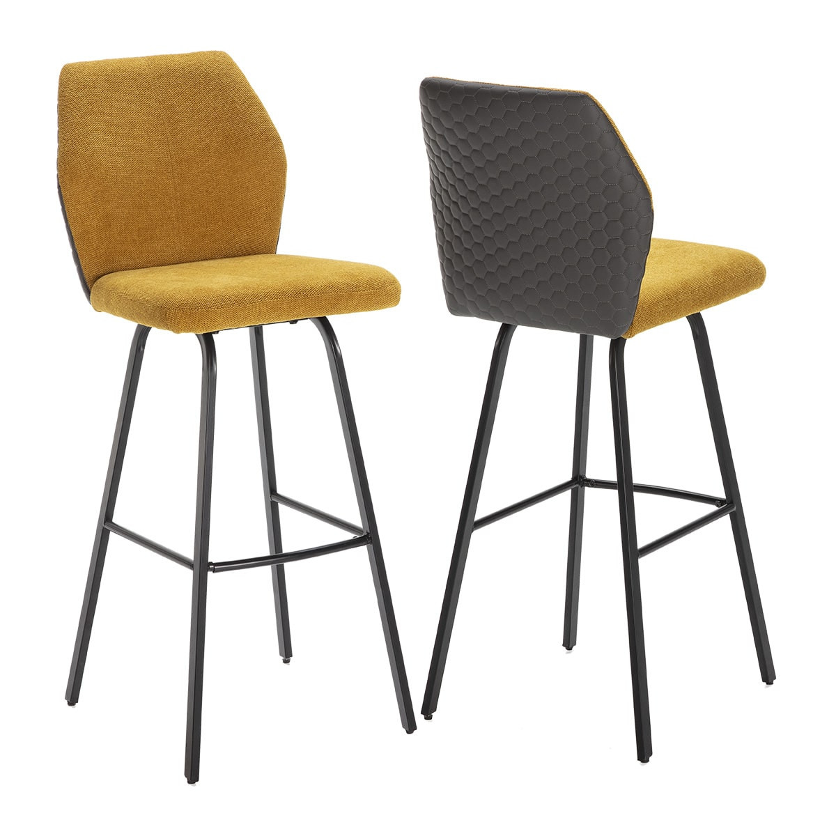JASDA - Lot de 2 Tabourets Bi-Matière Bi-ton Tissu Jaune et Simili ...