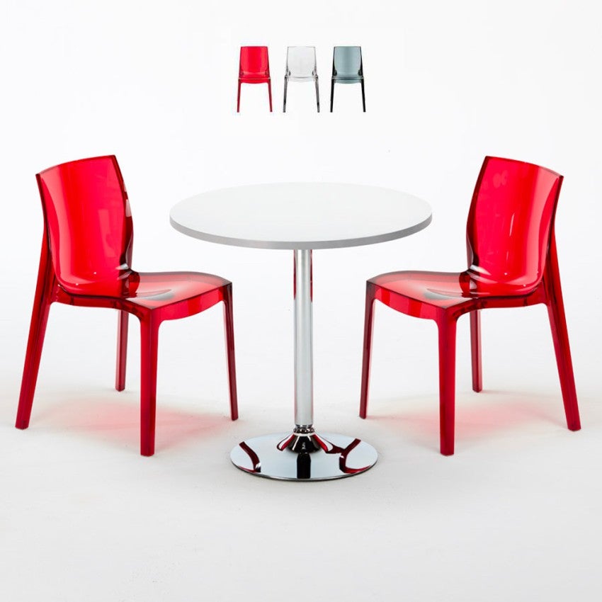 Mesa Redonda Blanca 70x70 cm y Sillas De Colores Transparentes Femme ...